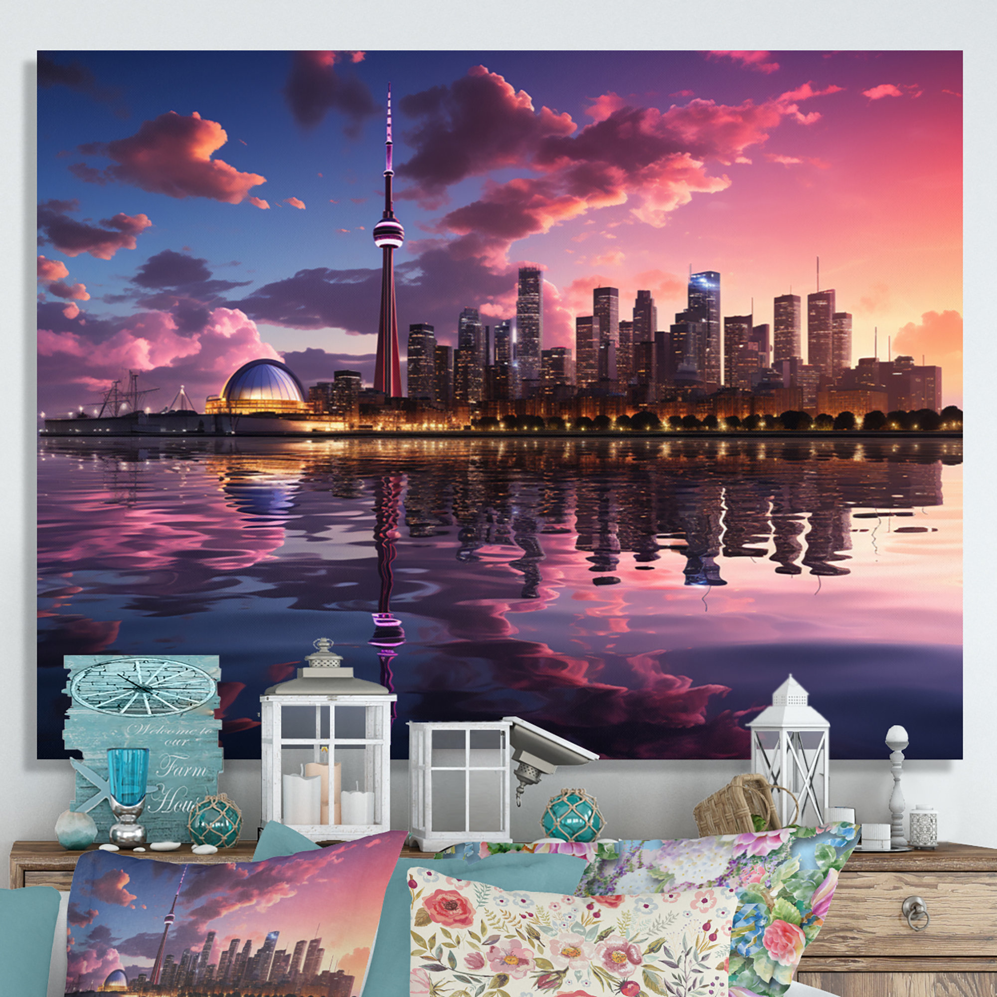 Rosecliff Heights Purple Toronto by Night - Print | Wayfair