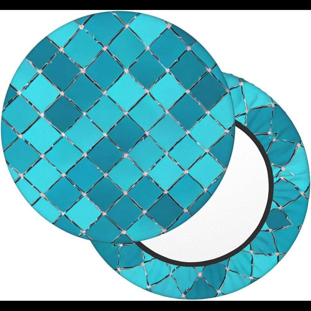 Orren Ellis Turquoise Blue Bar Stool Covers Round, Washable Chair Seat ...