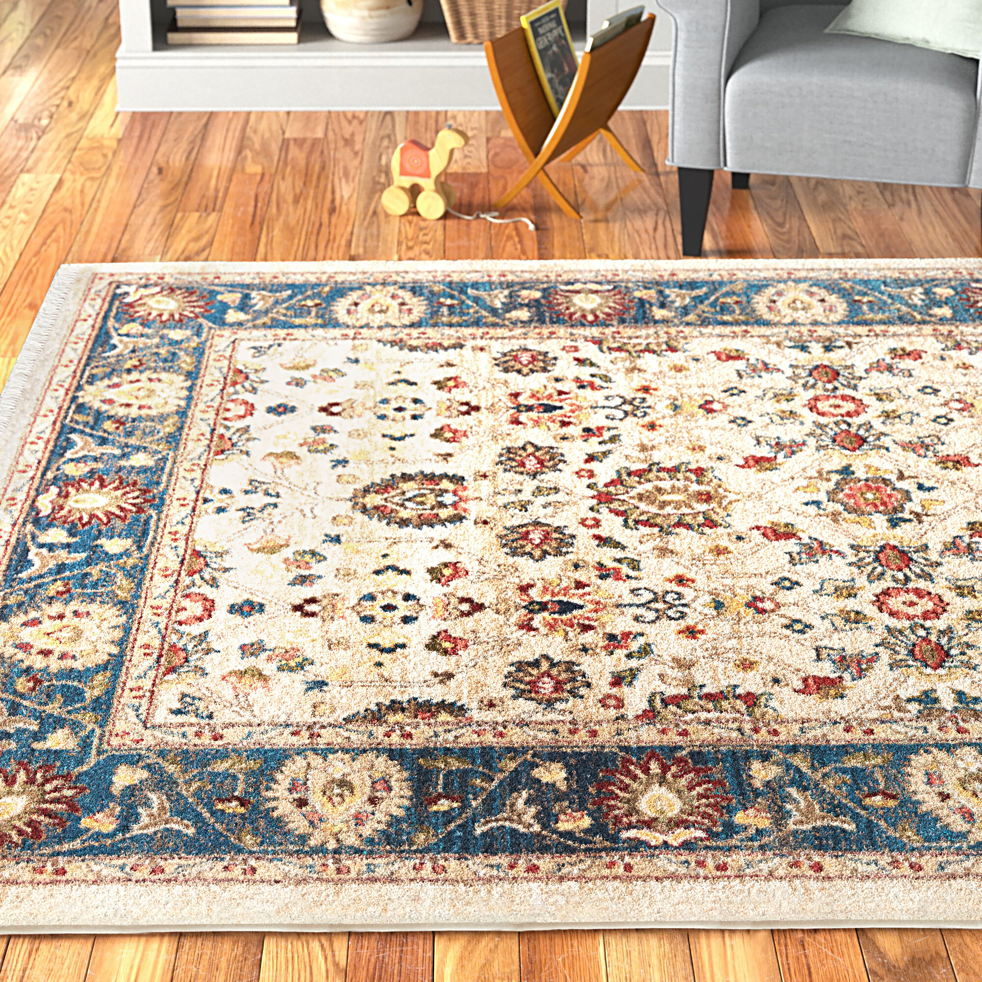 Bungalow Rose Winta Oriental Ivory/Blue Area Rug & Reviews | Wayfair
