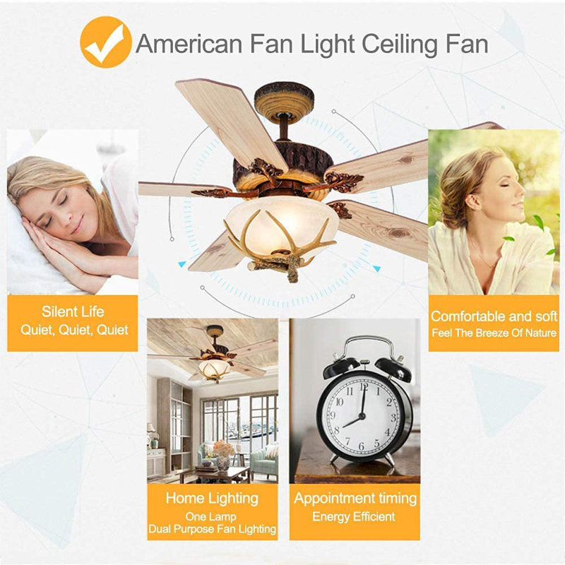 Millwood Pines 52'' Antler Ceiling Fan with Light and Remote Farmhouse ...