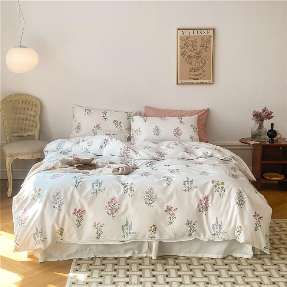 Nayoroom Botanical Red Pink Yellow Leaves Printed Pattern Bedding Set Aesthetic Elegant ...