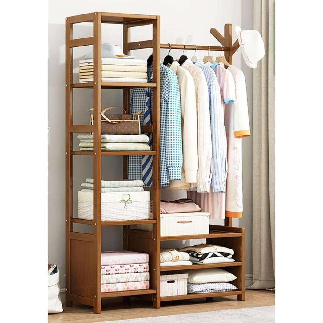 Rebrilliant Bamboo 39" W Clothing Rack Storage Shelves Garment Hanging ...