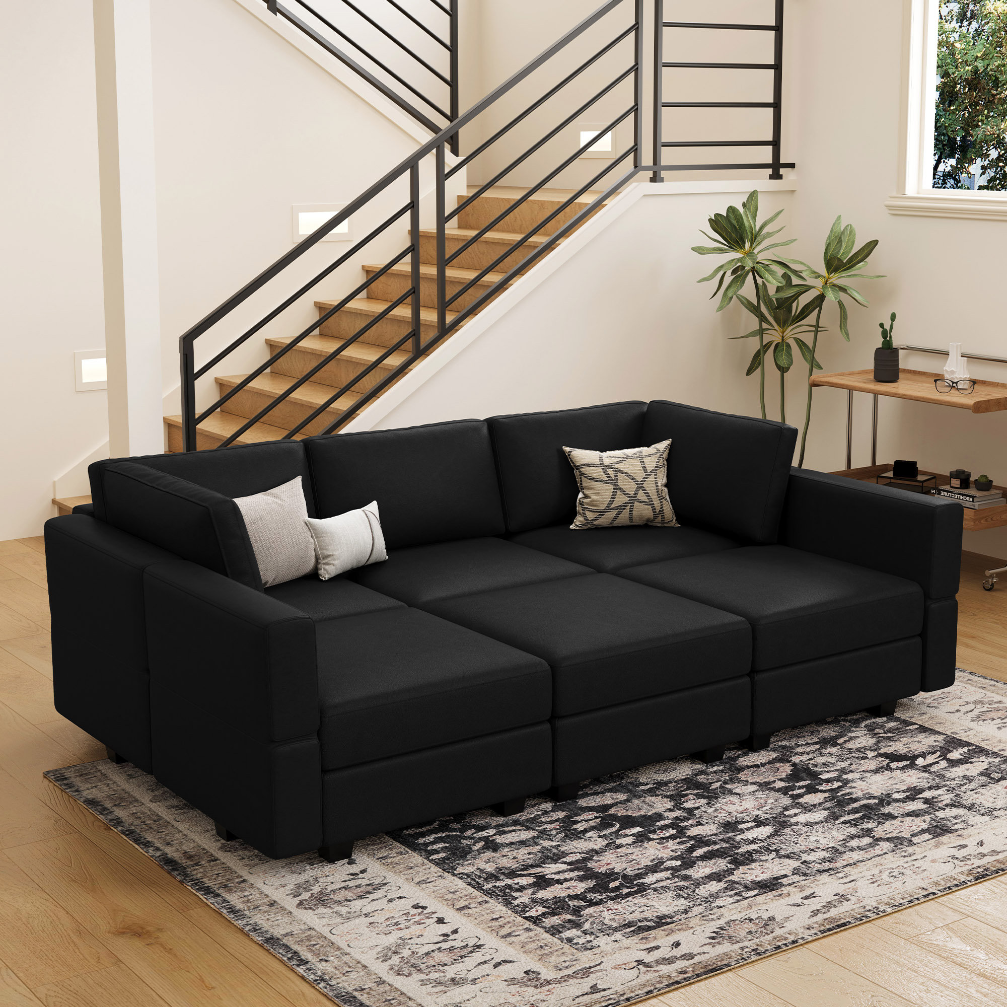 Hokku Designs Colusa Faux Leather Sofa 6-Seats Bed Sleeper With ...