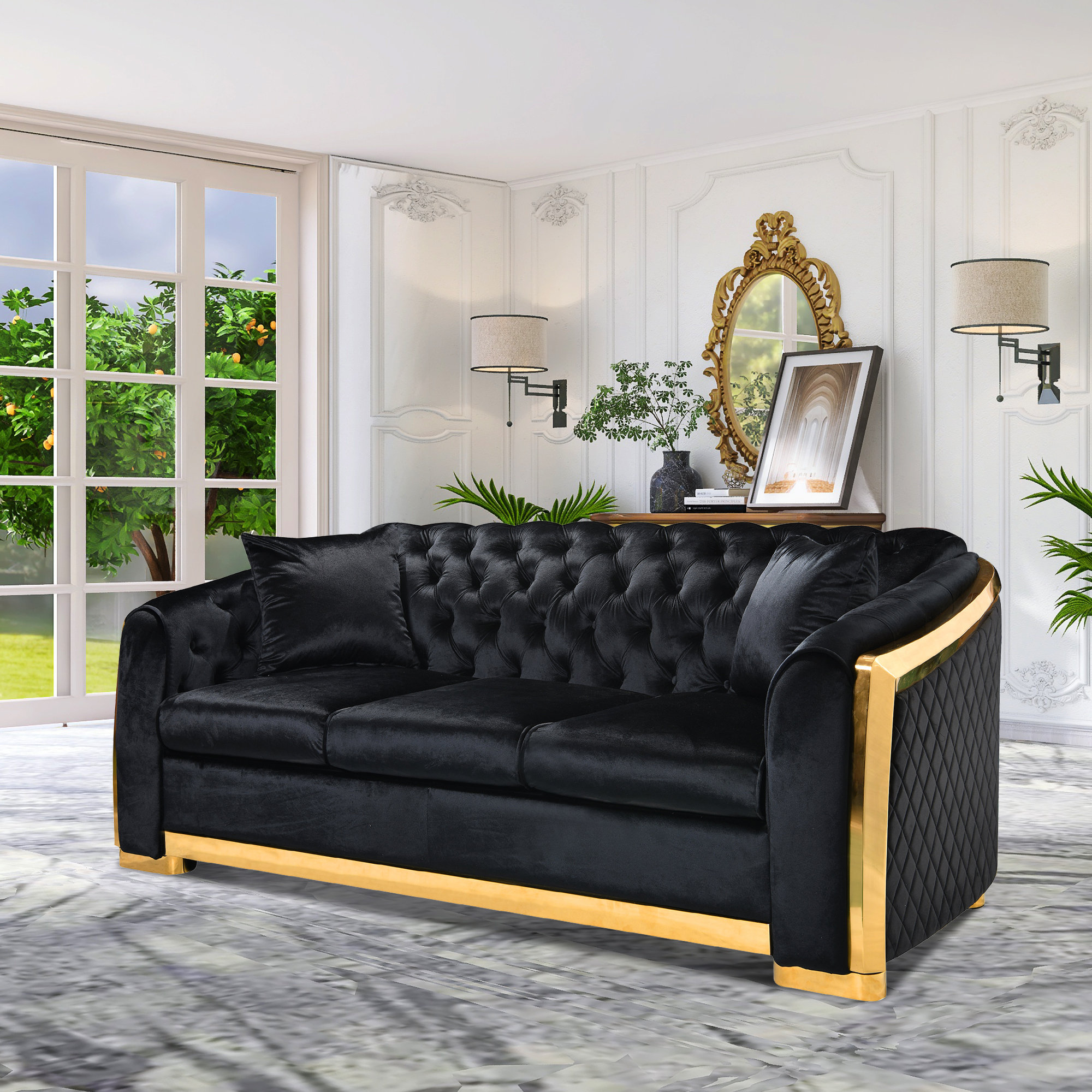 Latitude Run® Eugenija 81.1" Velvet Luxury Chesterfield Sofa, Pocket ...