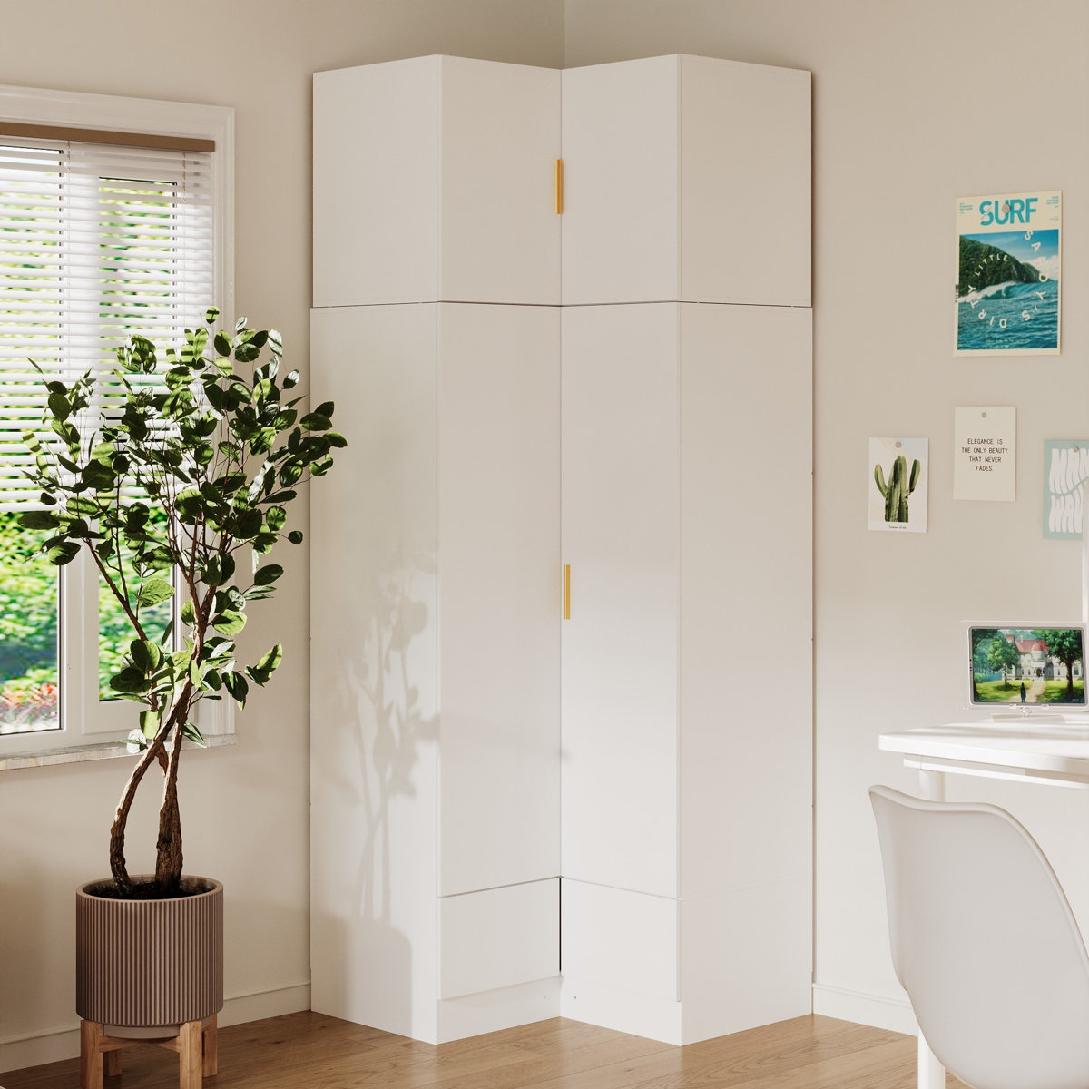 Latitude Run® L-Shaped Wardrobe With A Top Cabinet | Wayfair