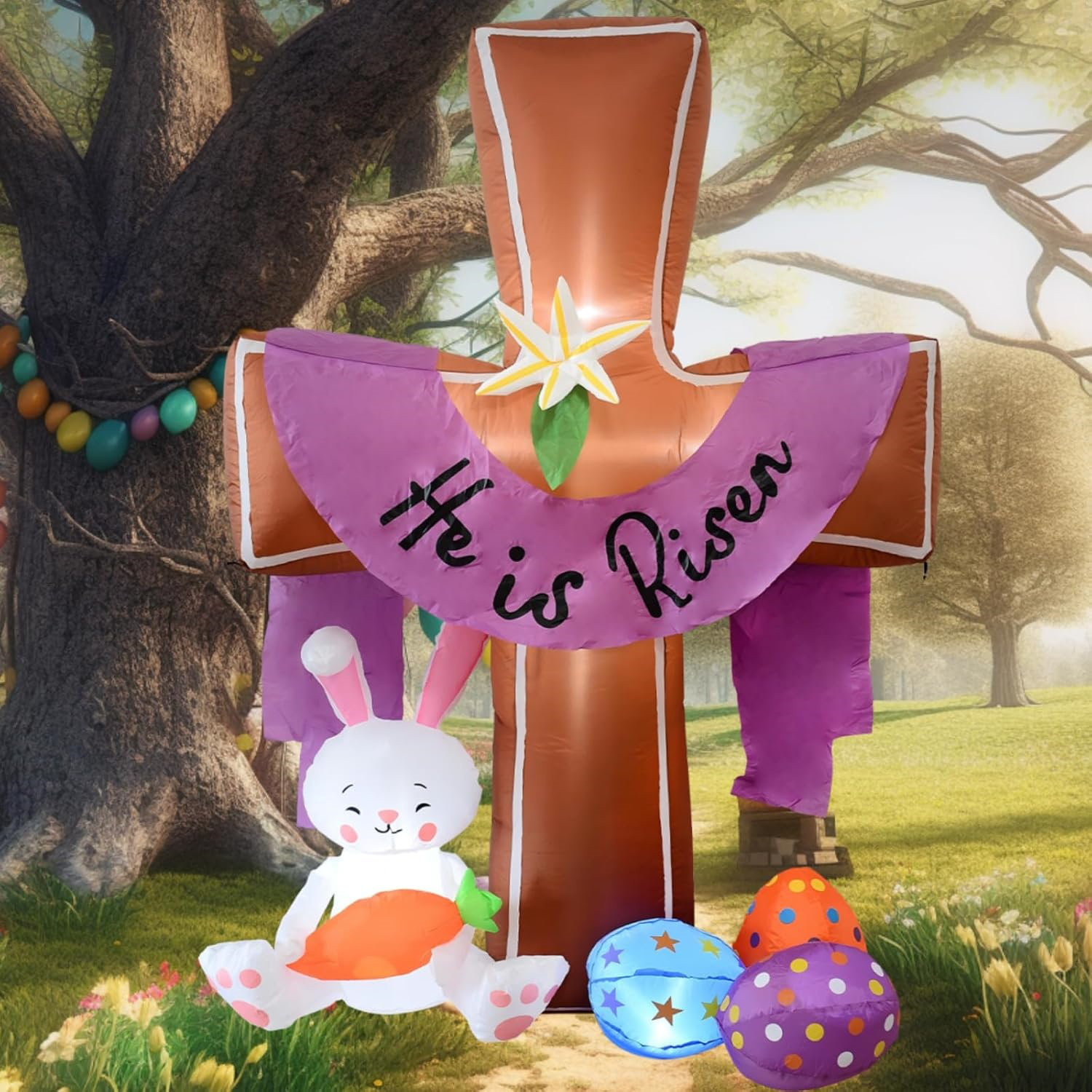 Ophelia & Co. 6FT Easter Inflatables Cross Outdoor Decorations,He Is ...