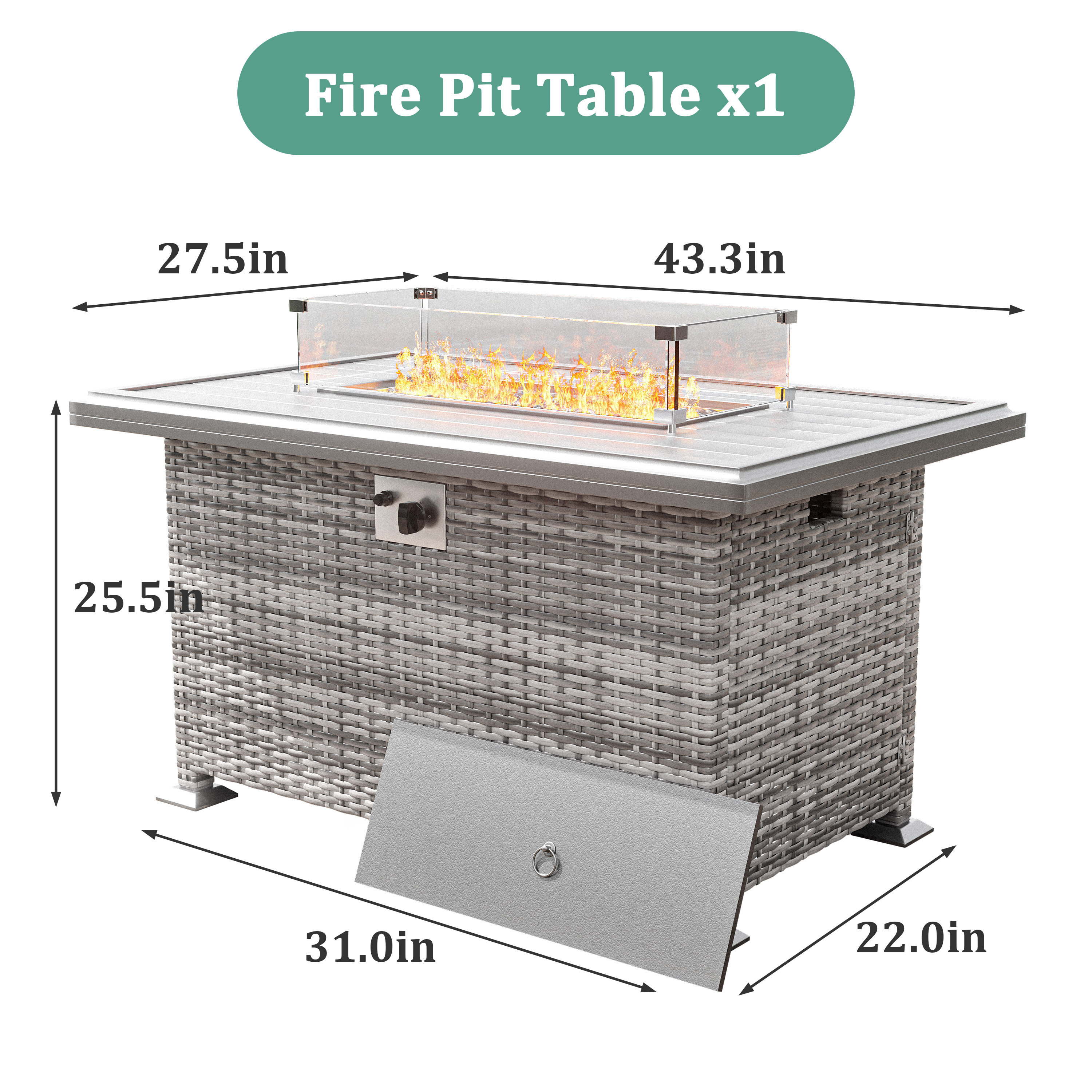 Latitude Run® 43" Propane Fire Pit Table,50000 Btu Gas Fire Pits Table ...