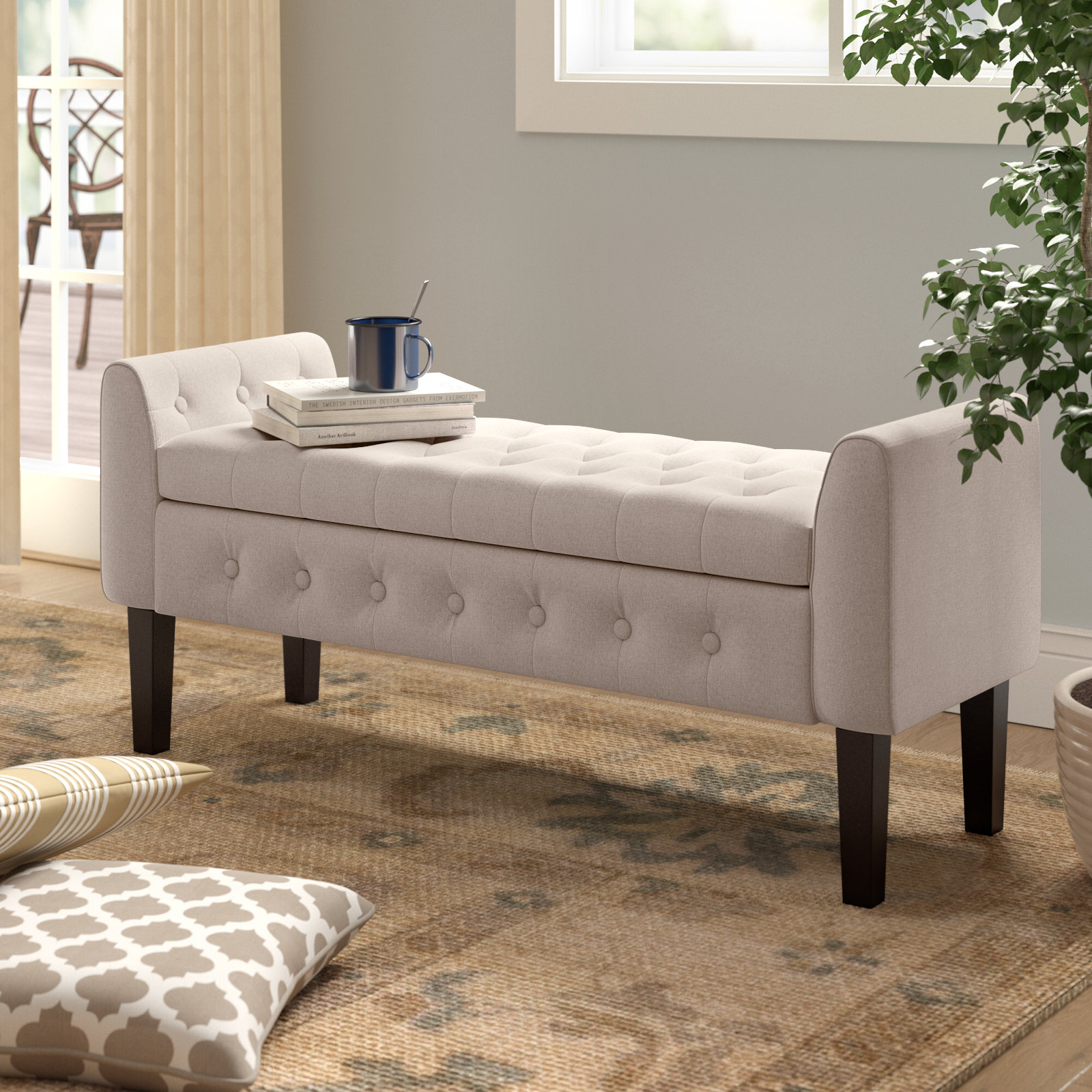 Lark Manor Anvee Fabric Storage Bench with Rubberwood Legs & Reviews ...