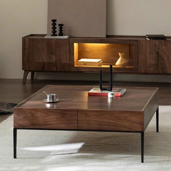 jessica Black Walnut High-end Simple Square Coffee Table Solid Wood Top ...