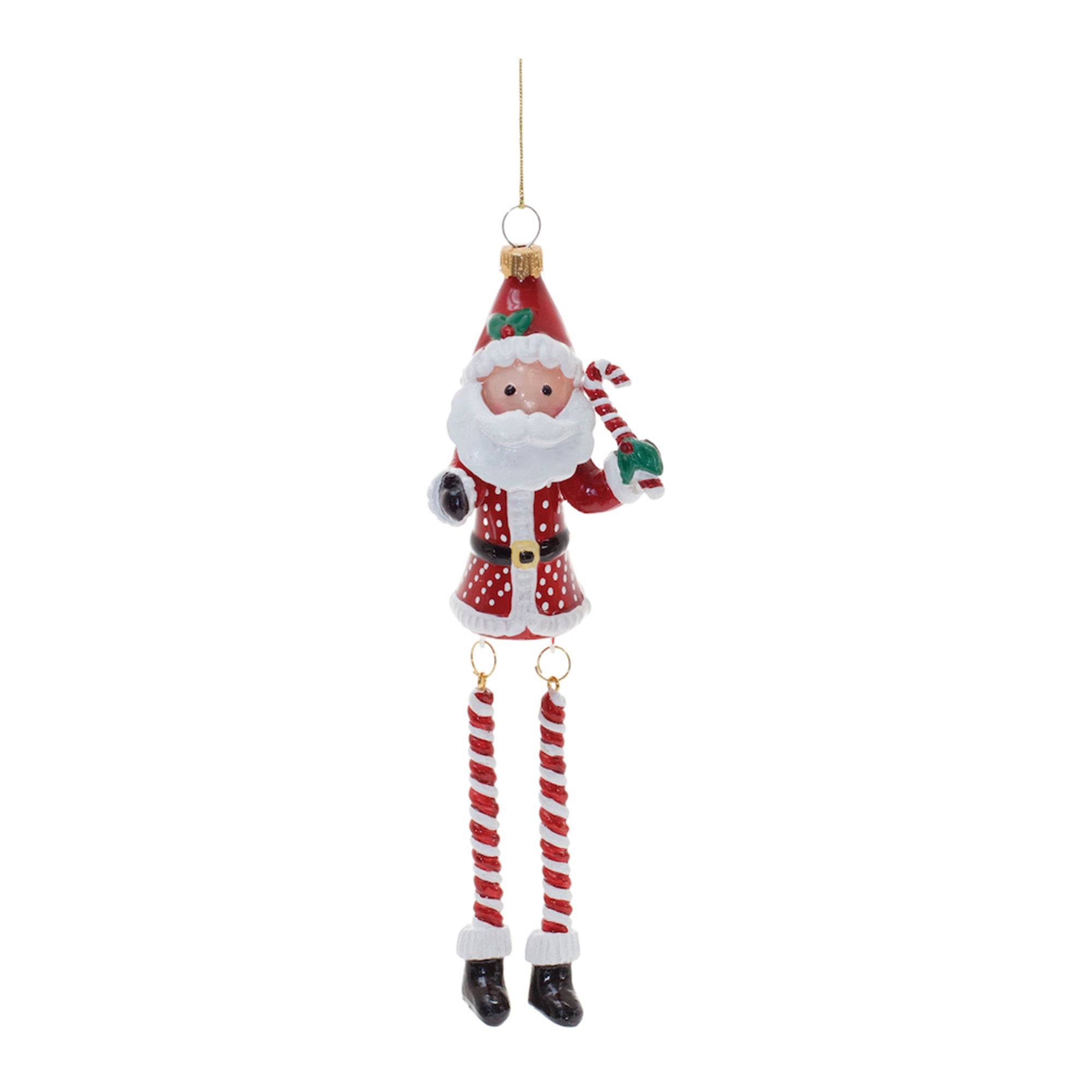 The Holiday Aisle® Glass Candy Cane Santa Ornament with Dangle Legs ...