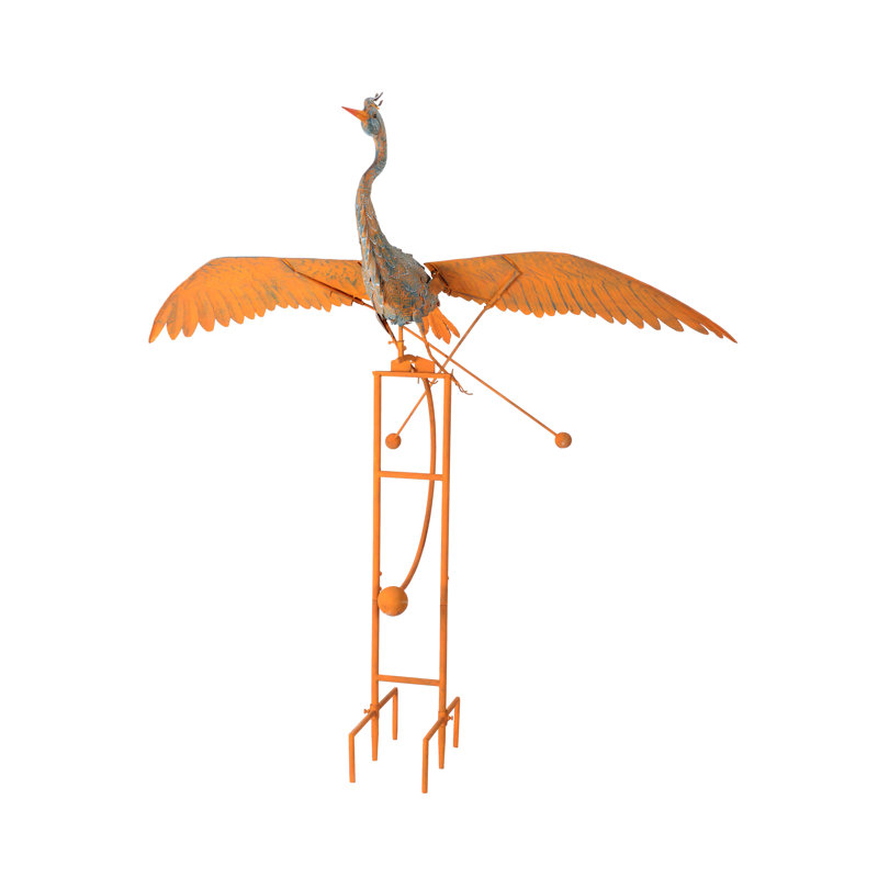 Bungalow Rose Metal Flying Large Heron Kinetic Balancing Rocker Garden ...