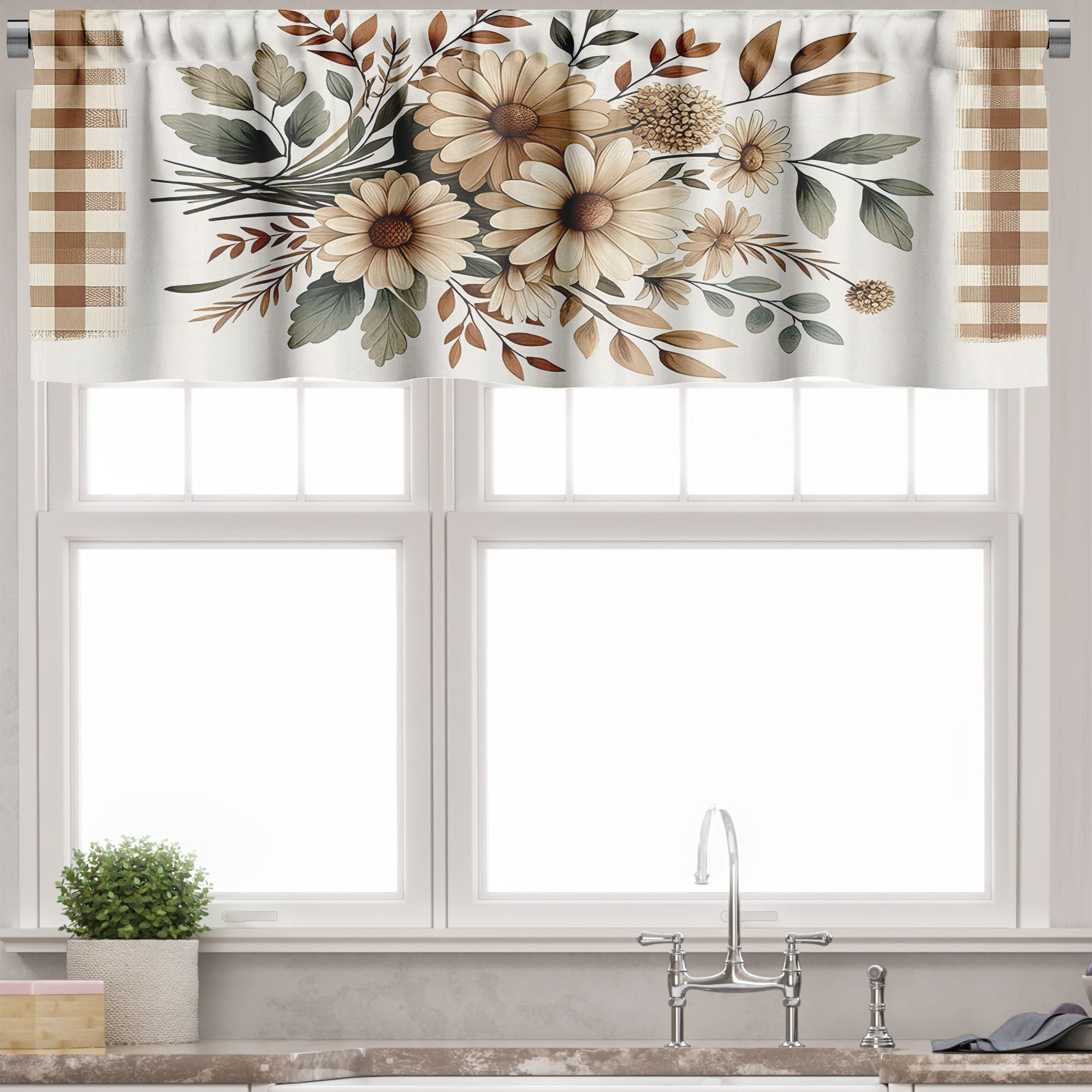 Ambesonne Sunflower Window Valance Plaid Autumn Tones Leaves 54"x18 ...