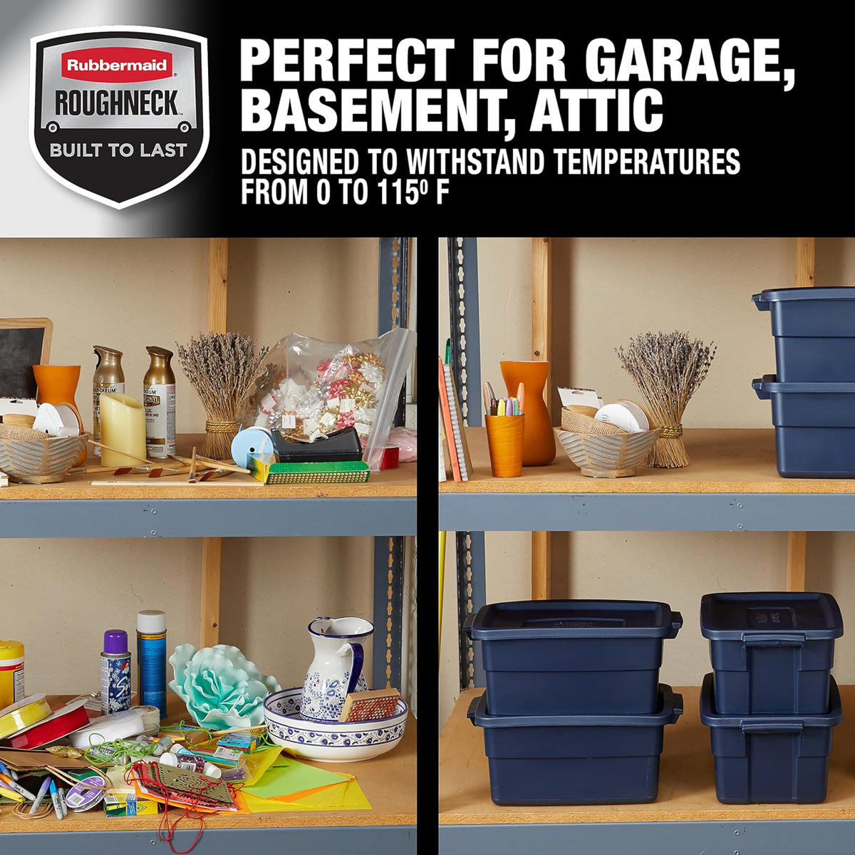 Rubbermaid Roughneck 3 Gal Storage Bins with Lids, 6-Pack Dark Indigo ...