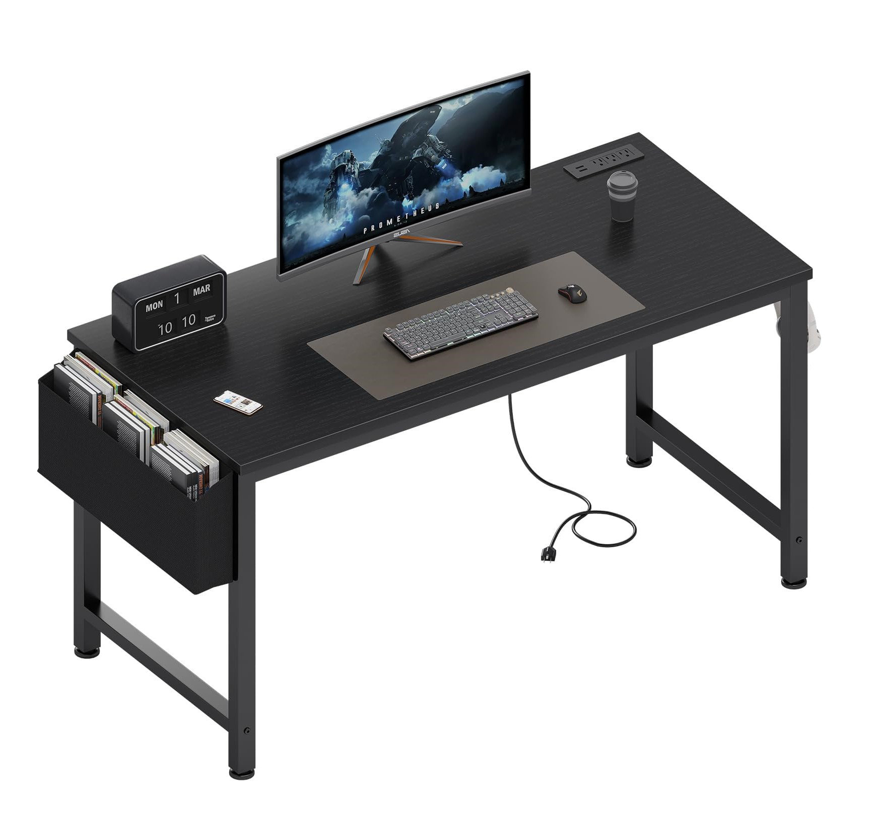 Latitude Run® 39.4 inch Computer Desk with Power Outlet, Study Computer ...