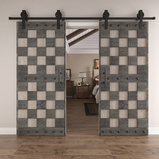 SARTODOORS Quadro Solid Manufactured Wood Paneled Wood Finish Barn Door ...