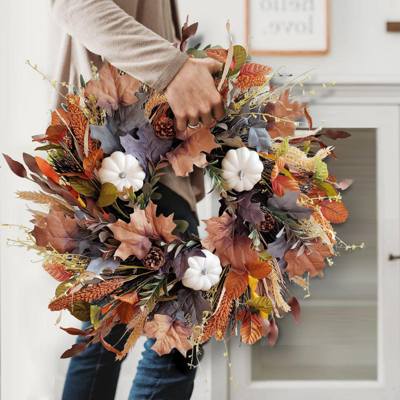 One Allium Way® 24 inch Autumn or Thanksgiving Fall Wreath Decor for ...