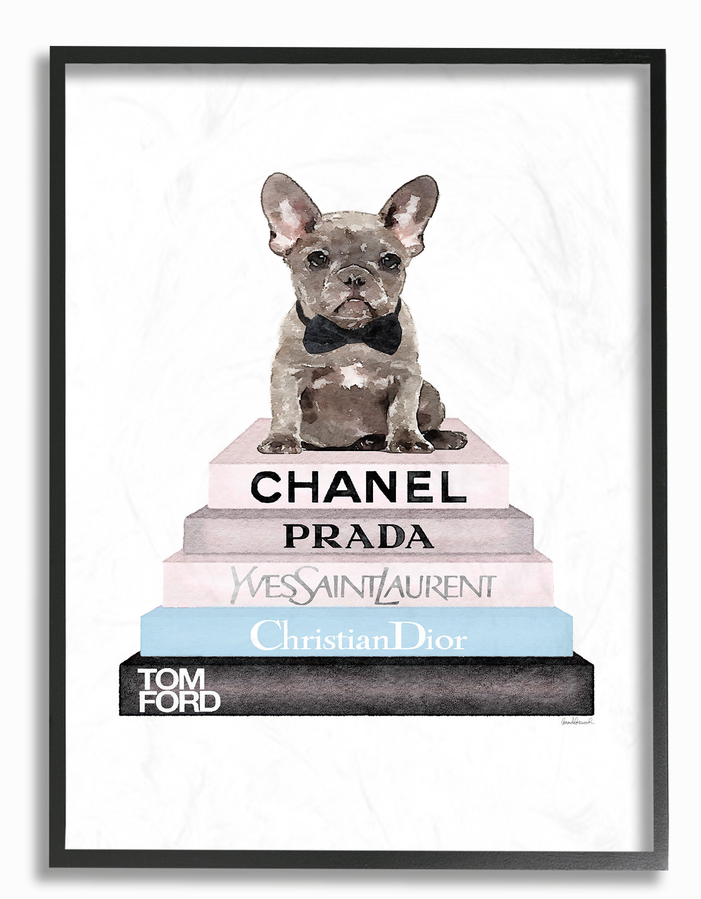 Viv + Rae 'Bookstack with Grey Frenchie Puppy' Print - Wayfair Canada