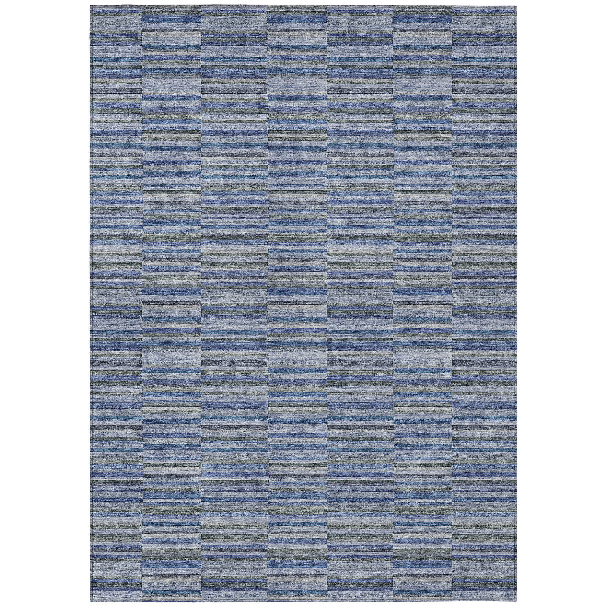 HomeRoots Tapis intérieur lavable rayé bleu marine et bleu denim 9 pi x 12 pi HomeRoots ...
