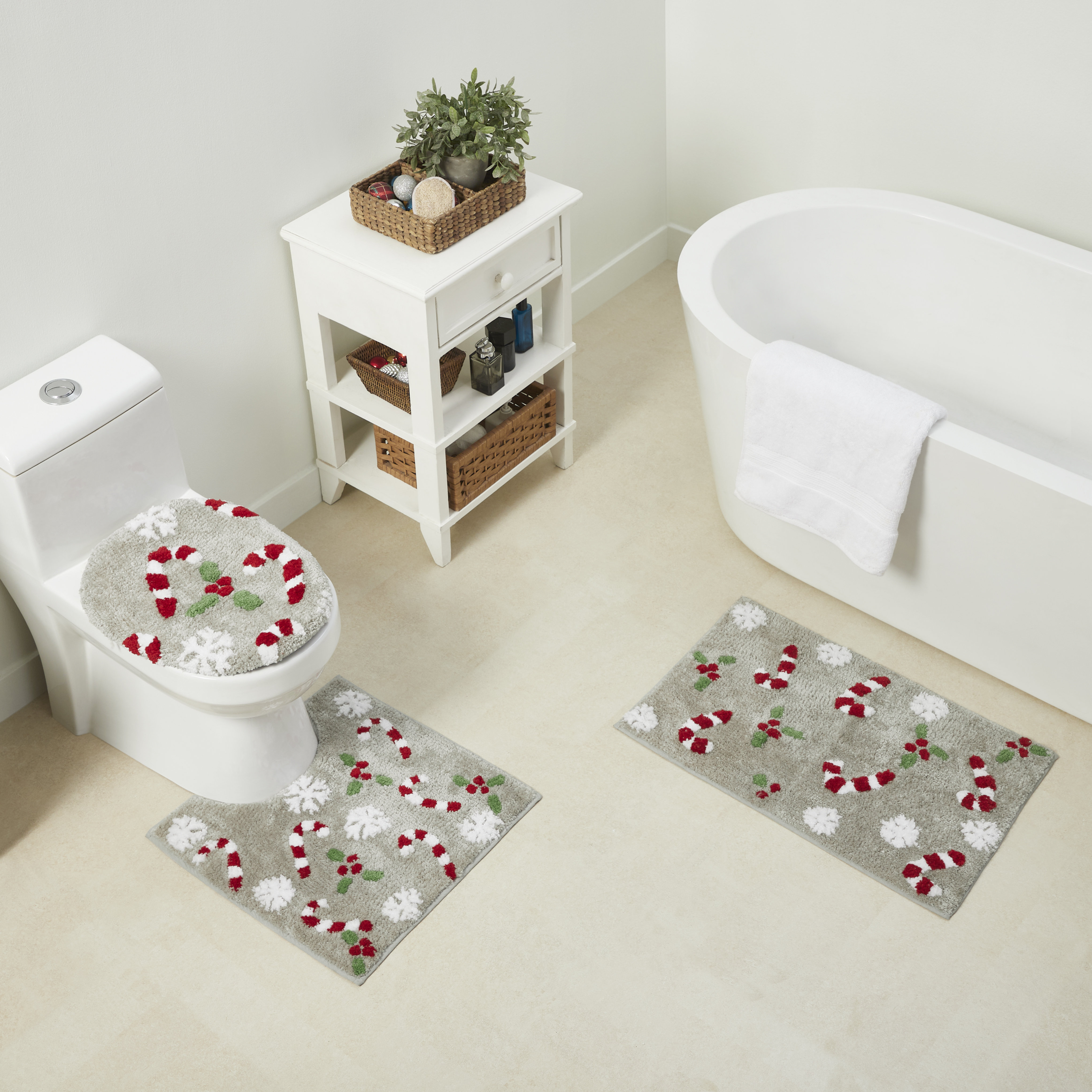 The Holiday Aisle® Christmas Candy Cane 3Pc. Bath Rug Set | Wayfair