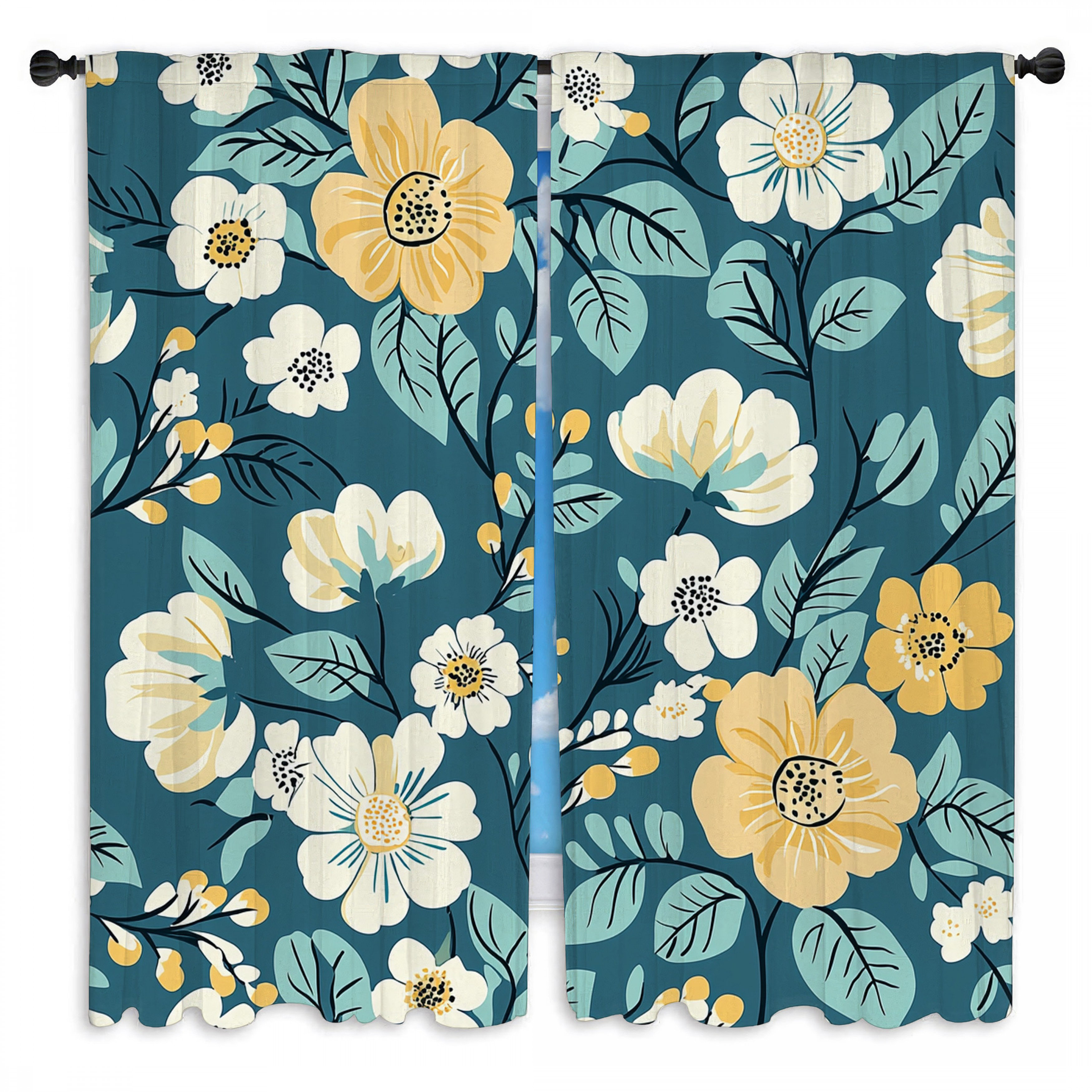 One Allium Way® Floral Window Curtains Graphics Vintage Drapes - 2 ...