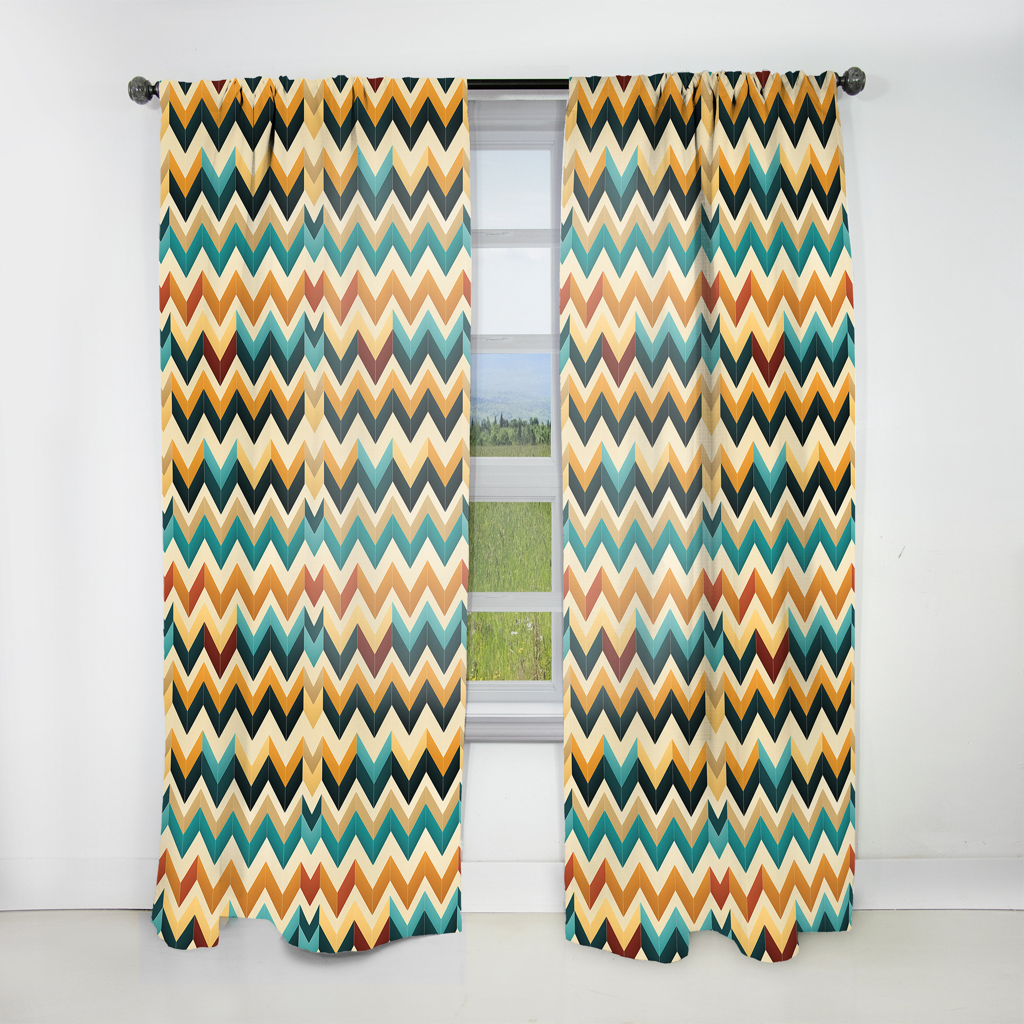 Design Art Ivory Boho Accents Chevron - Chevron Curtain - Velvet Room ...