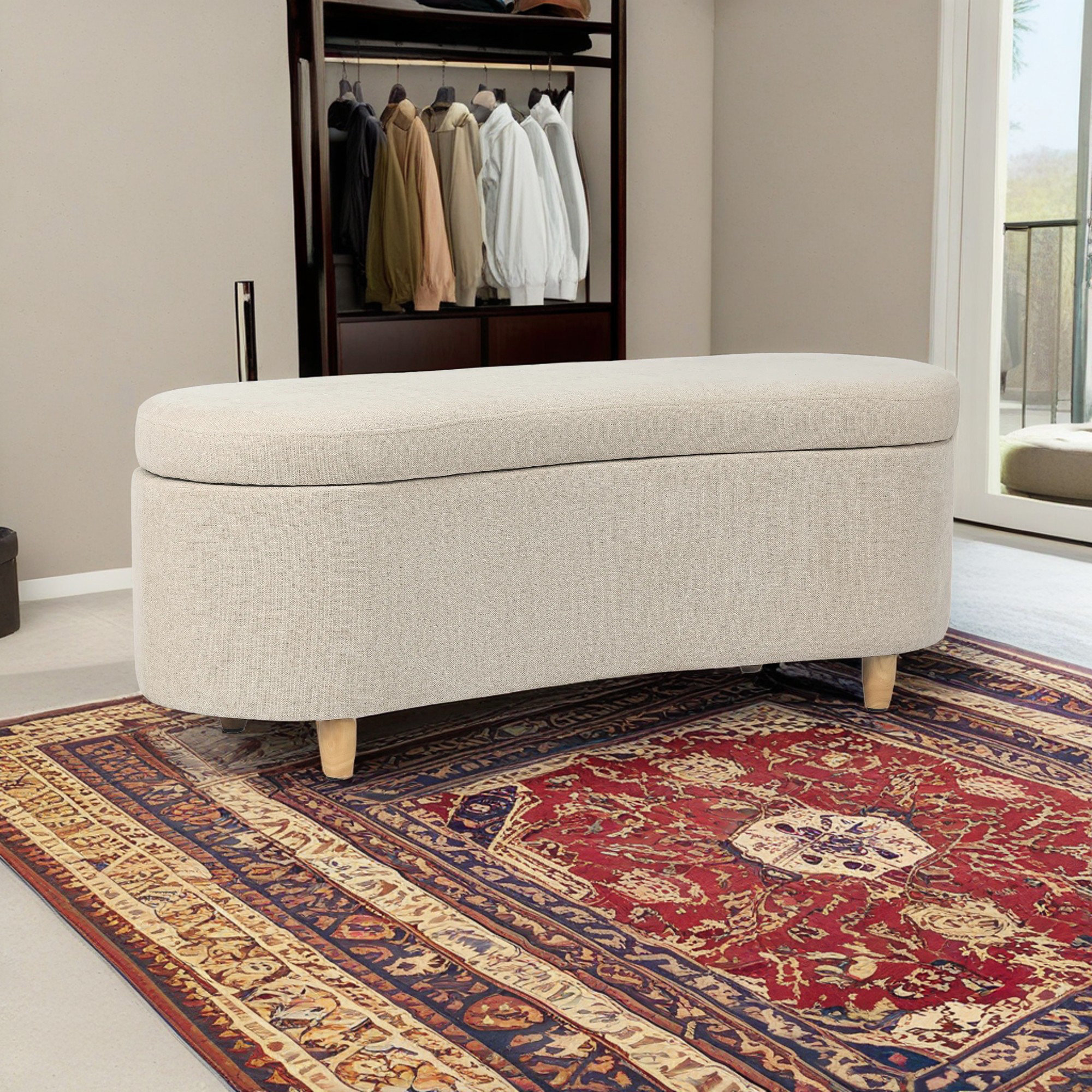 Latitude Run® 47 Inches Curved Upholstered Storage Ottoman Bench ...