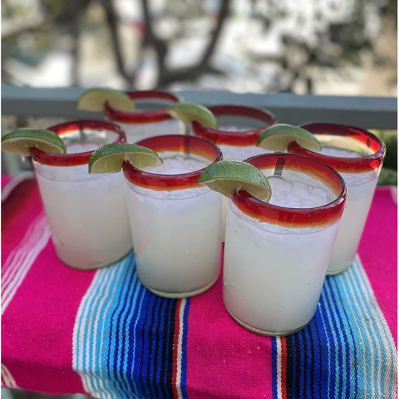 Latitude Run® Mexican Hand Blown Glassware - Red Rim 10oz Tumbler ...