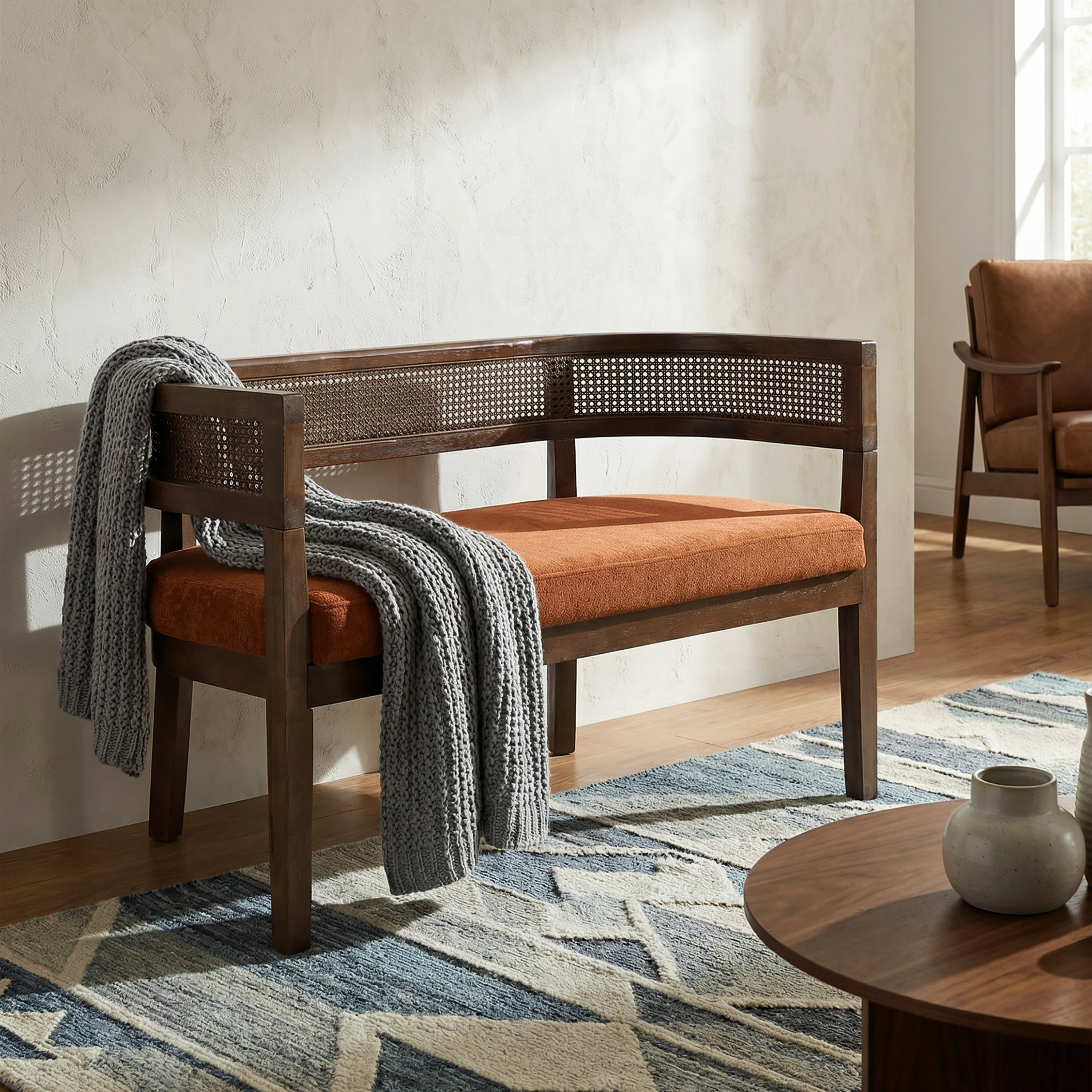 Latitude Run® Elio Mid-Century Modern PE Rattan Back Upholstered ...