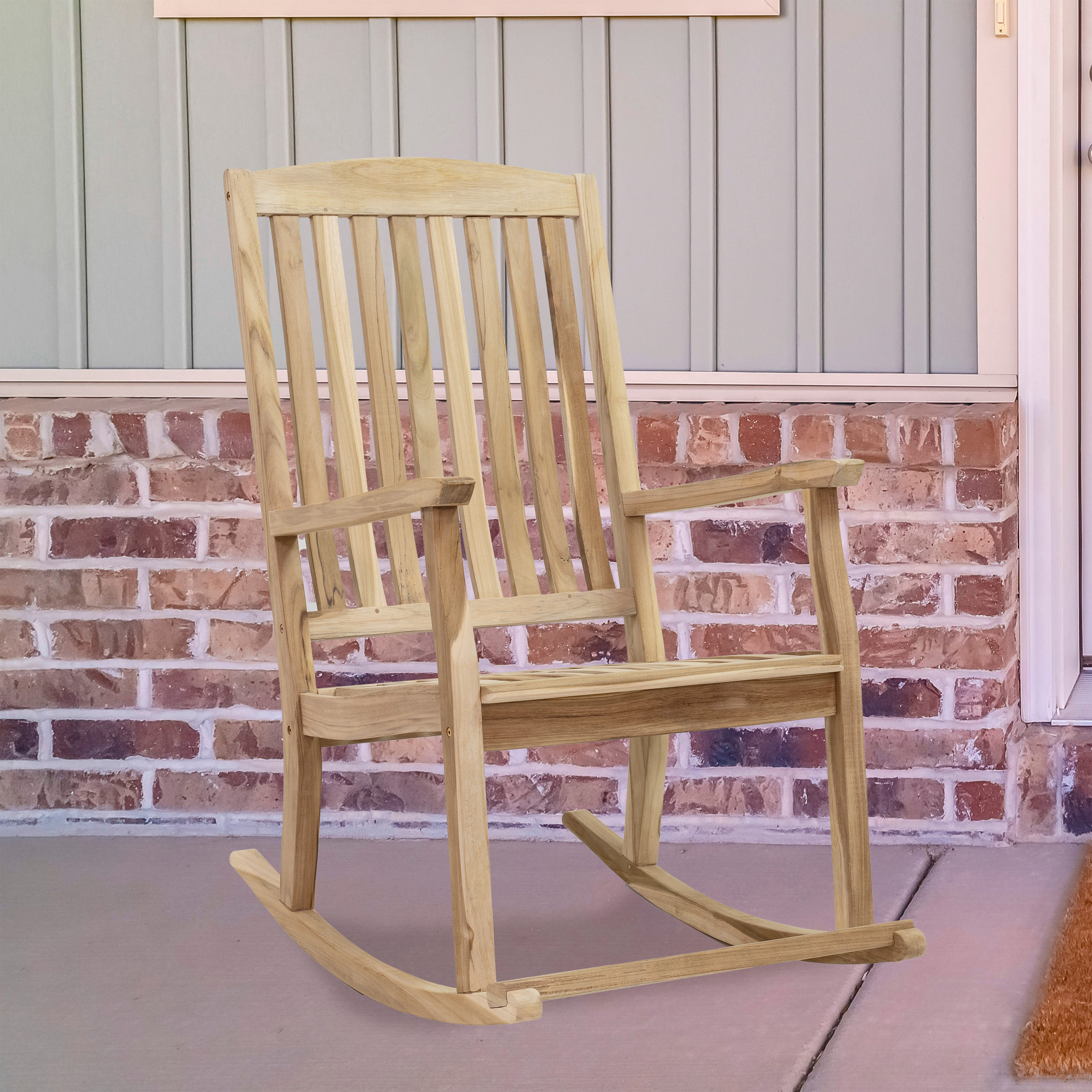 Lark Manor™ Teak Wood Outdoor Front Porch Rocking Chair with High Back ...