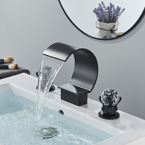 AlenArtWater Waterfall Bathroom Faucet 3 Hole, Dual Crystal Handles ...
