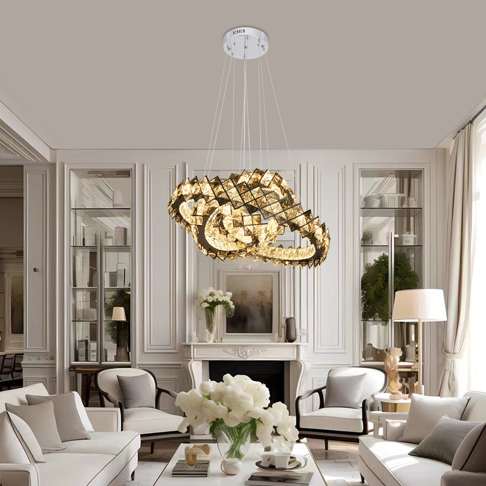 Mercer41 Modern Crystal Chandelier LED Pendant Light With Remote ...