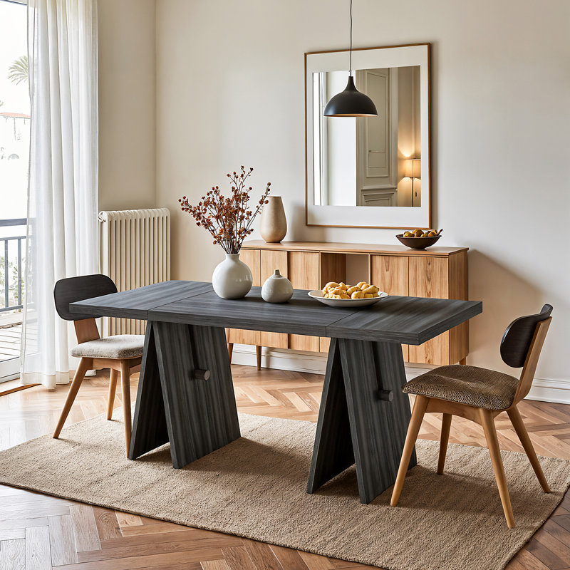 George Oliver 63.39'' Dark Gray Rectangle Dining Table | Wayfair