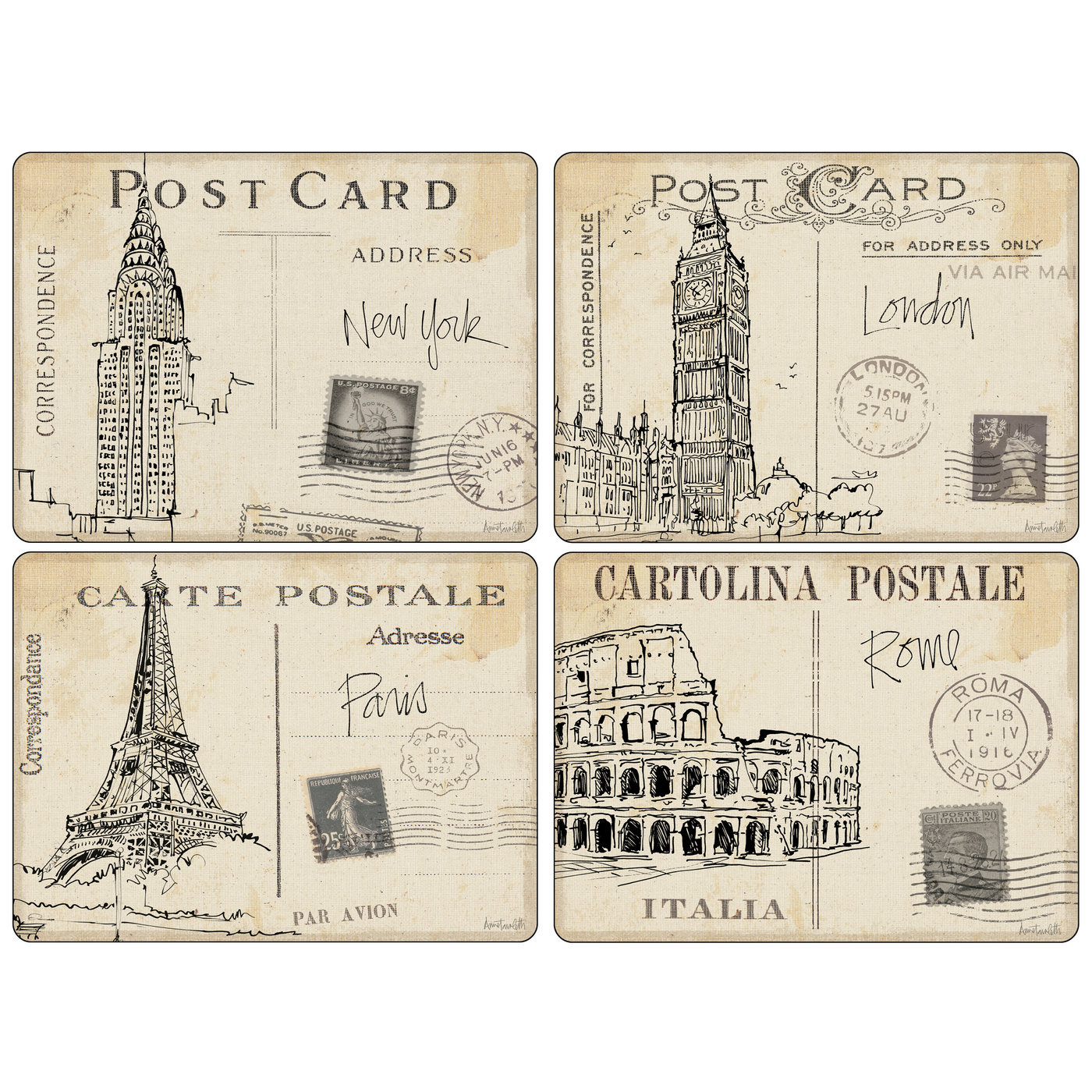 Pimpernel Postcard Sketches 4 Piece Cork Placemat Set & Reviews ...