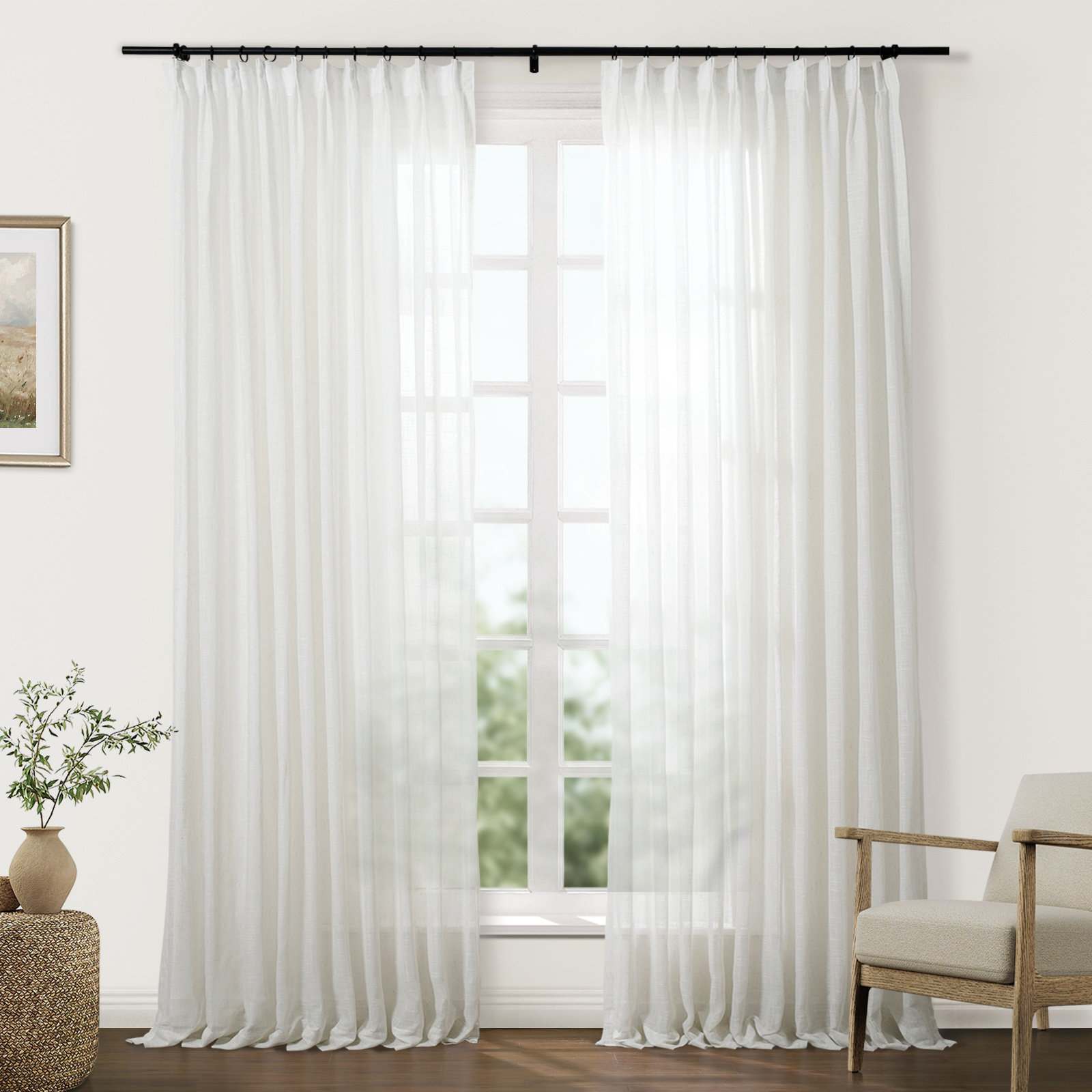 Latitude Run® TWOPAGES Sheer Curtains Faux Linen Pinch Pleat Curtains ...