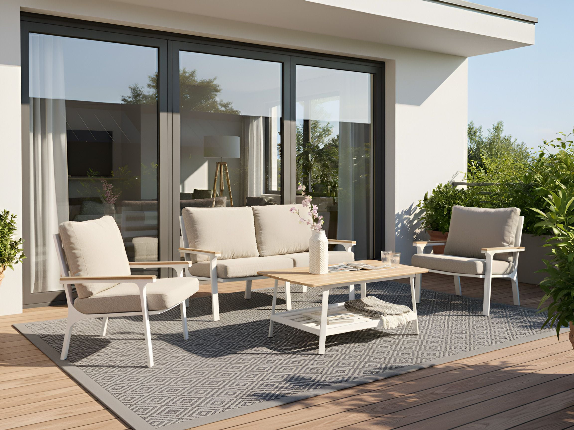 Dakota Fields Garden Lounge Set with Table 4 Seater ORERO Taupe ...