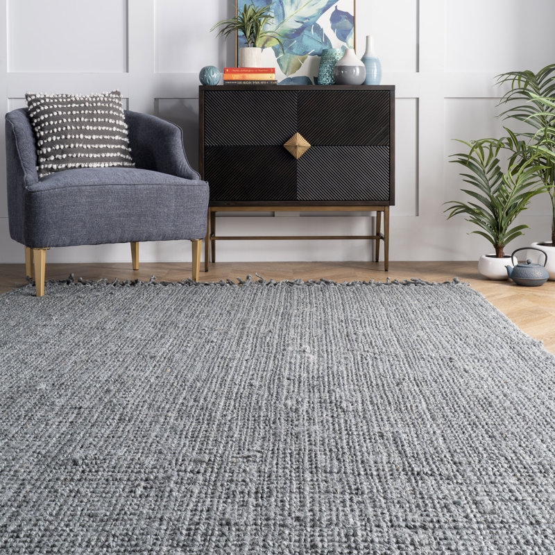 Highland Dunes Waville Farmhouse Handmade Tufted Chunky Jute Gray Rug ...