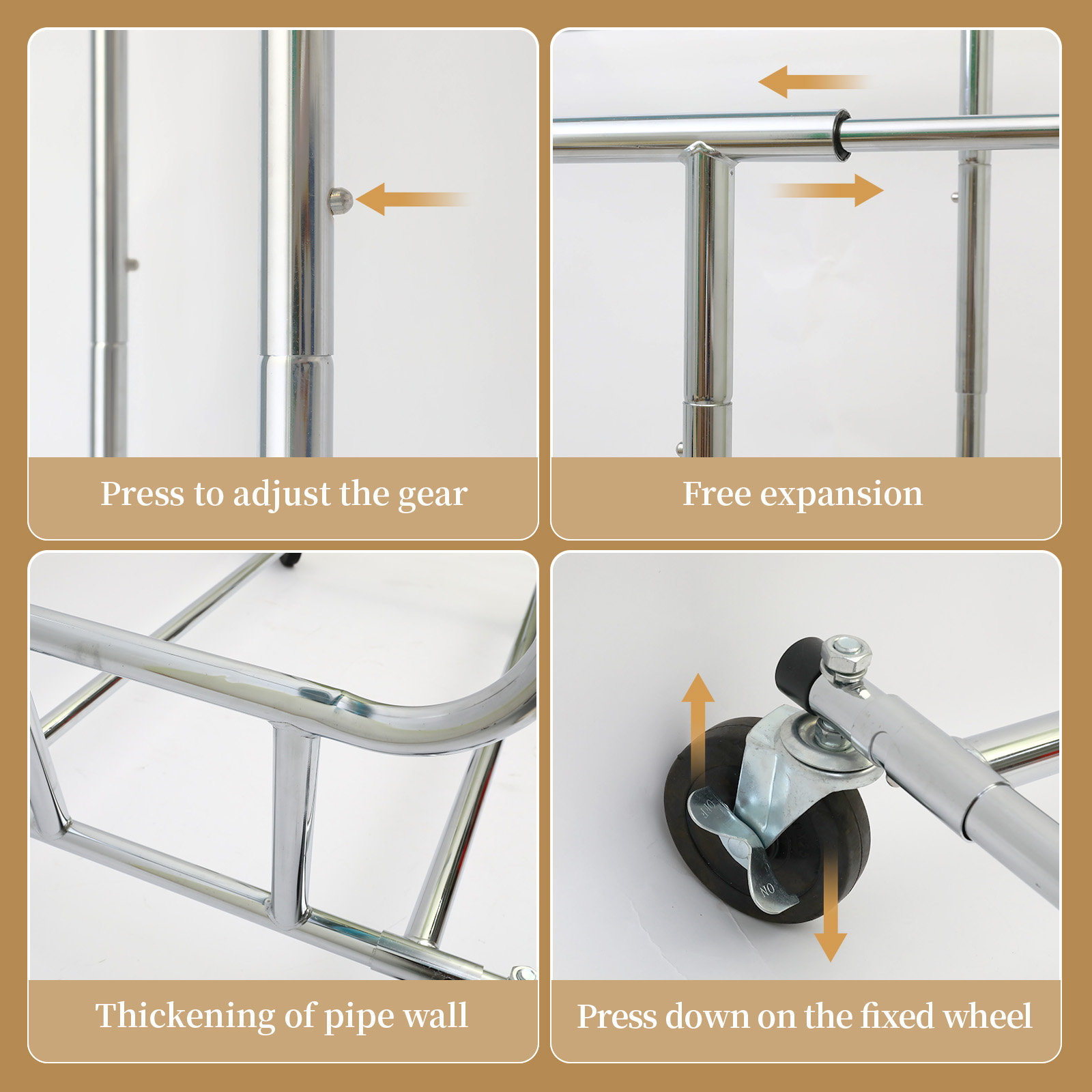 Rebrilliant Adjustable Double-Bar Heavy-Duty Garment Rack with Wheels ...