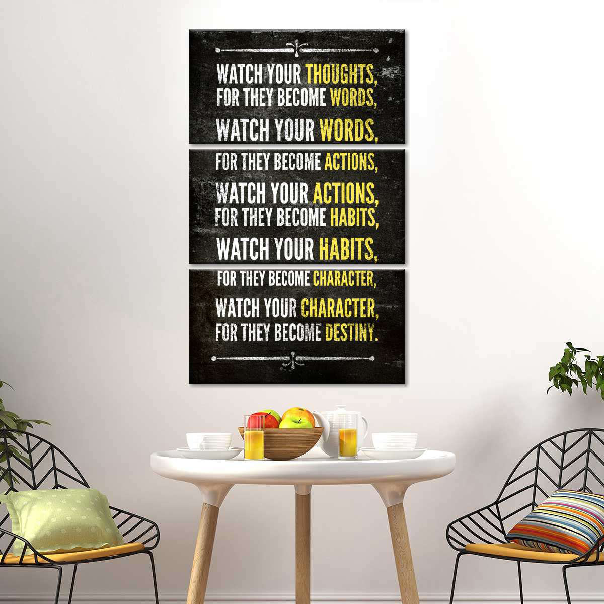 Trinx Watch Your Thoughts Quote - 3 Piece Wrapped Canvas Print | Wayfair