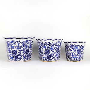 Euro Ceramica Blue Garden Blue and White Chinoiserie Garden Planter Set ...