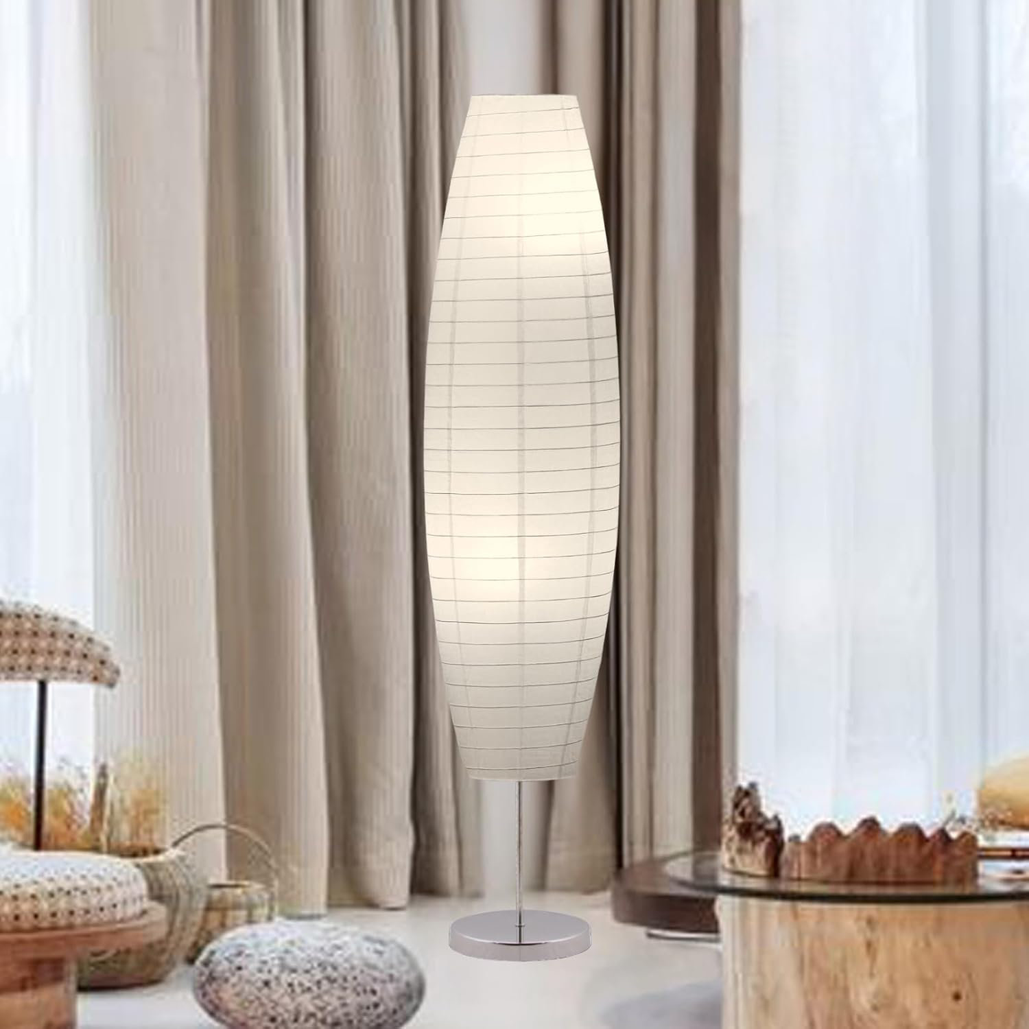 Latitude Run® Japanese-Style Rice Paper Floor Lamp With White Shade ...