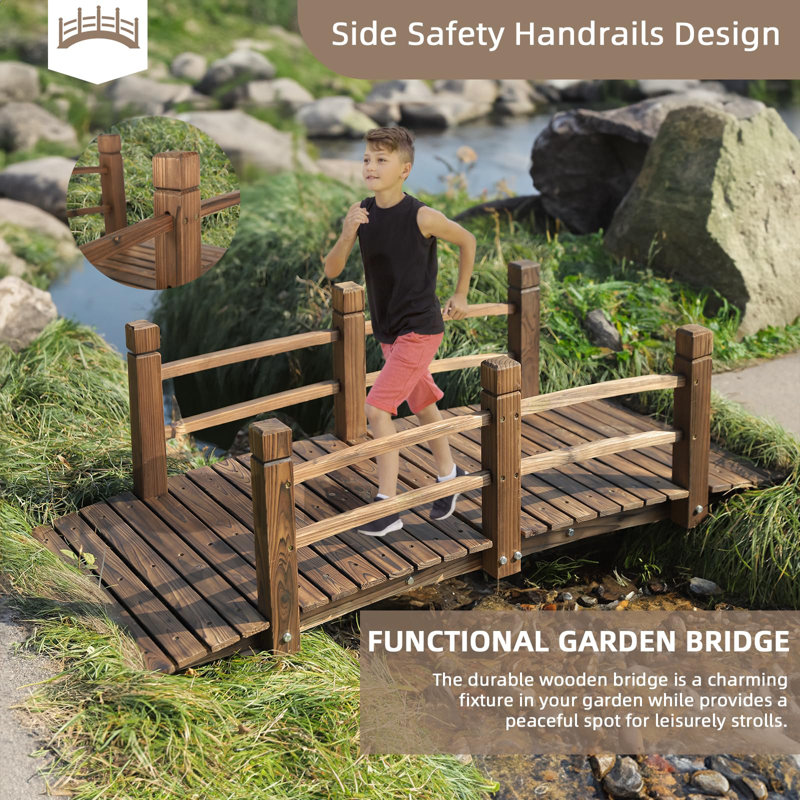 Epicozy Wooden Garden Bridge Classic Wood Arch Stained Finish ...