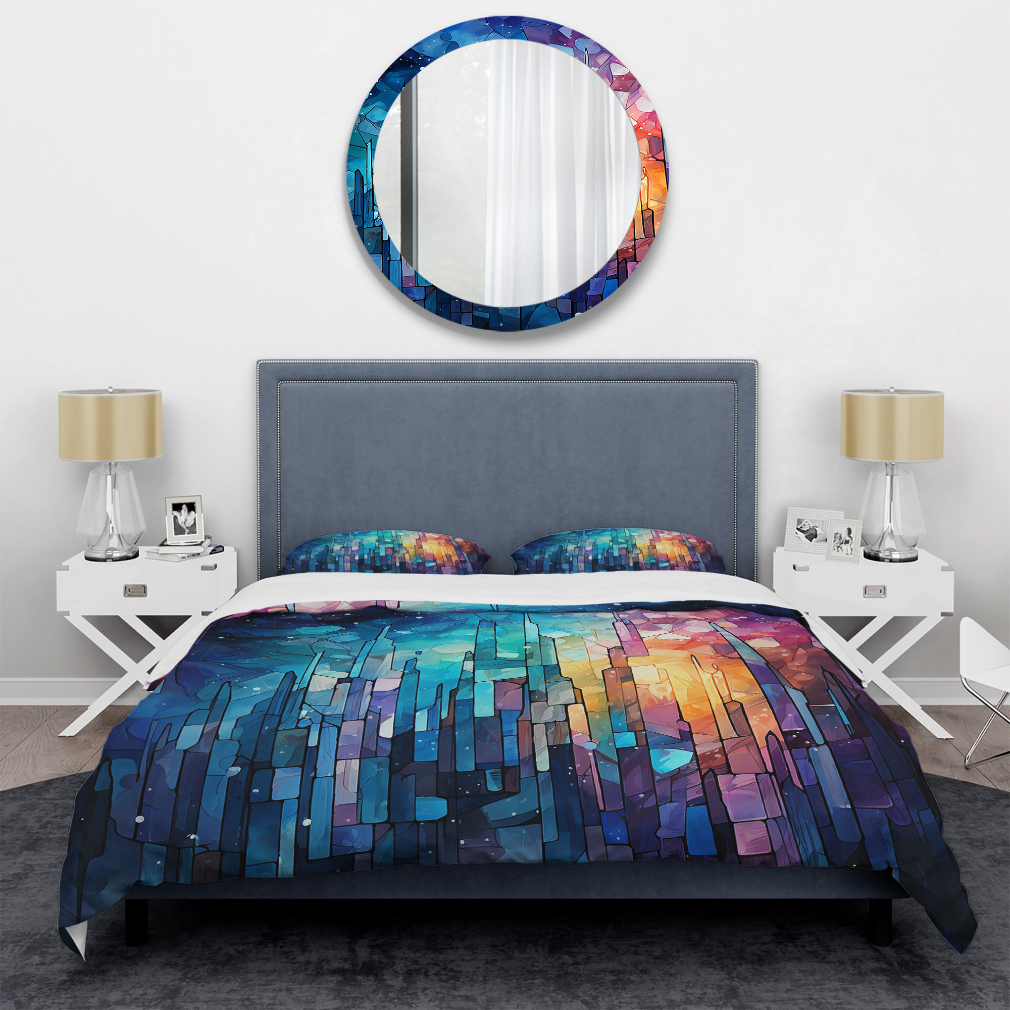 Design Art Midnight Cityscape Spectrum 1 - Cityscape Duvet Cover Set ...