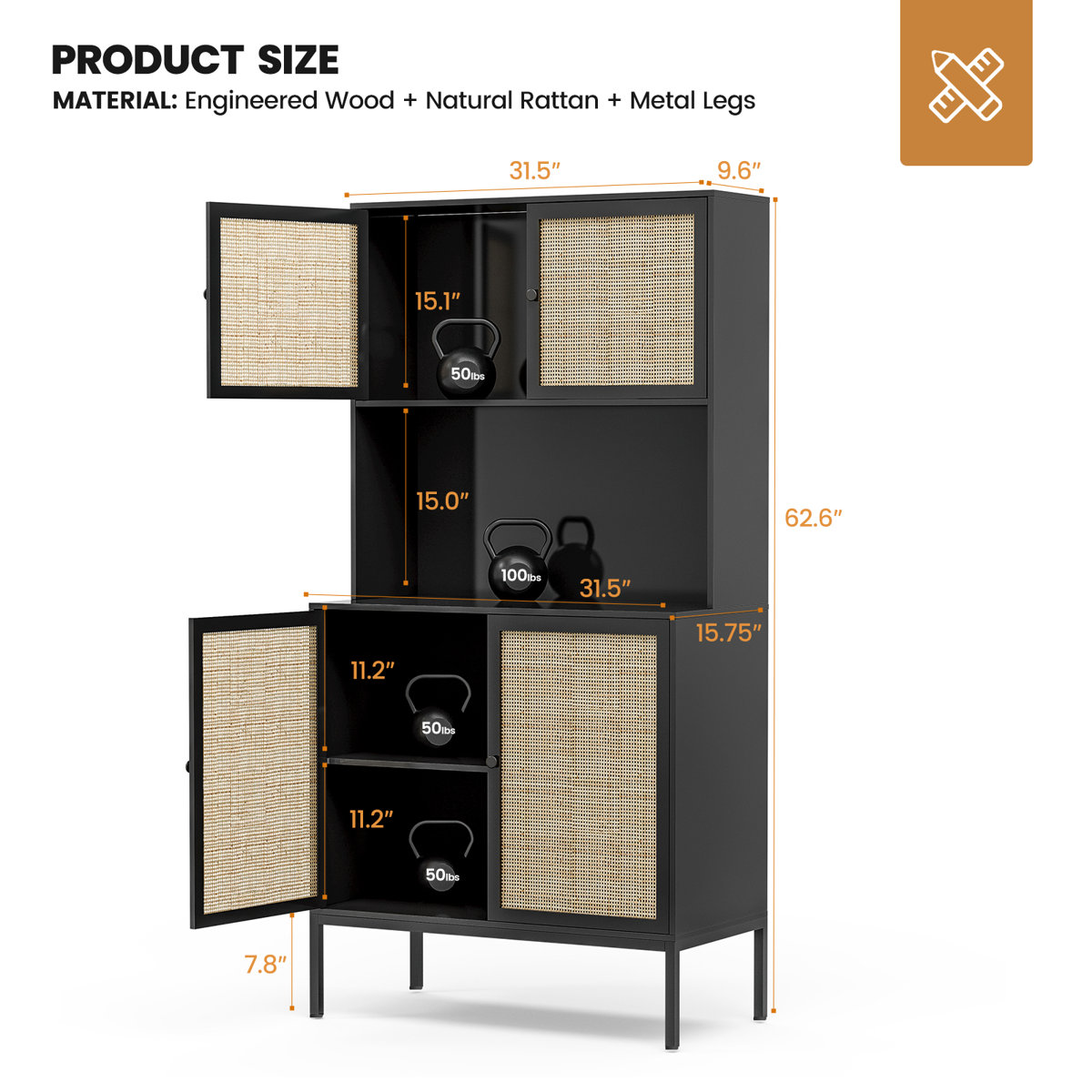 Bay Isle Home™ Manel Kitchen Pantry Rattan Storage Cabinet With Outlet ...