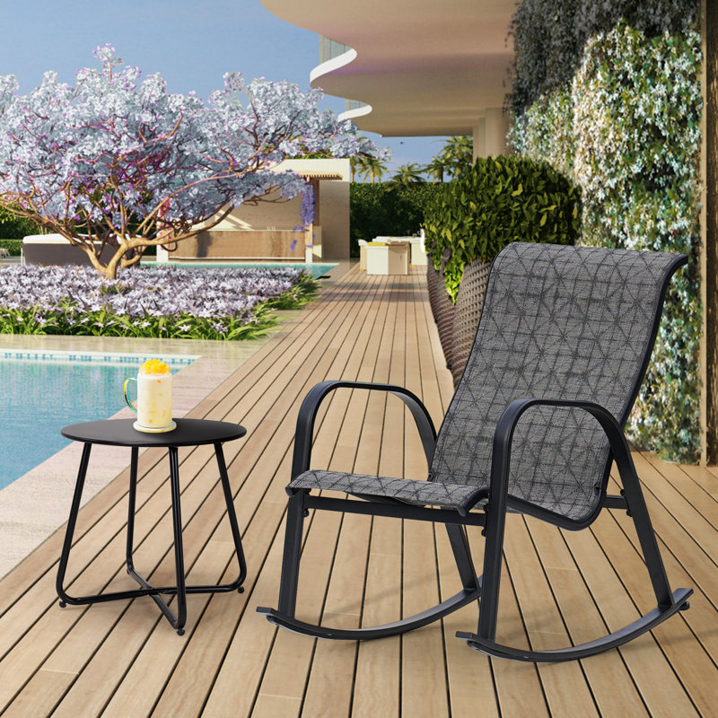 Red Barrel Studio® Outdoor PVC-Coated Polyester Patio Rocking Chair Set ...