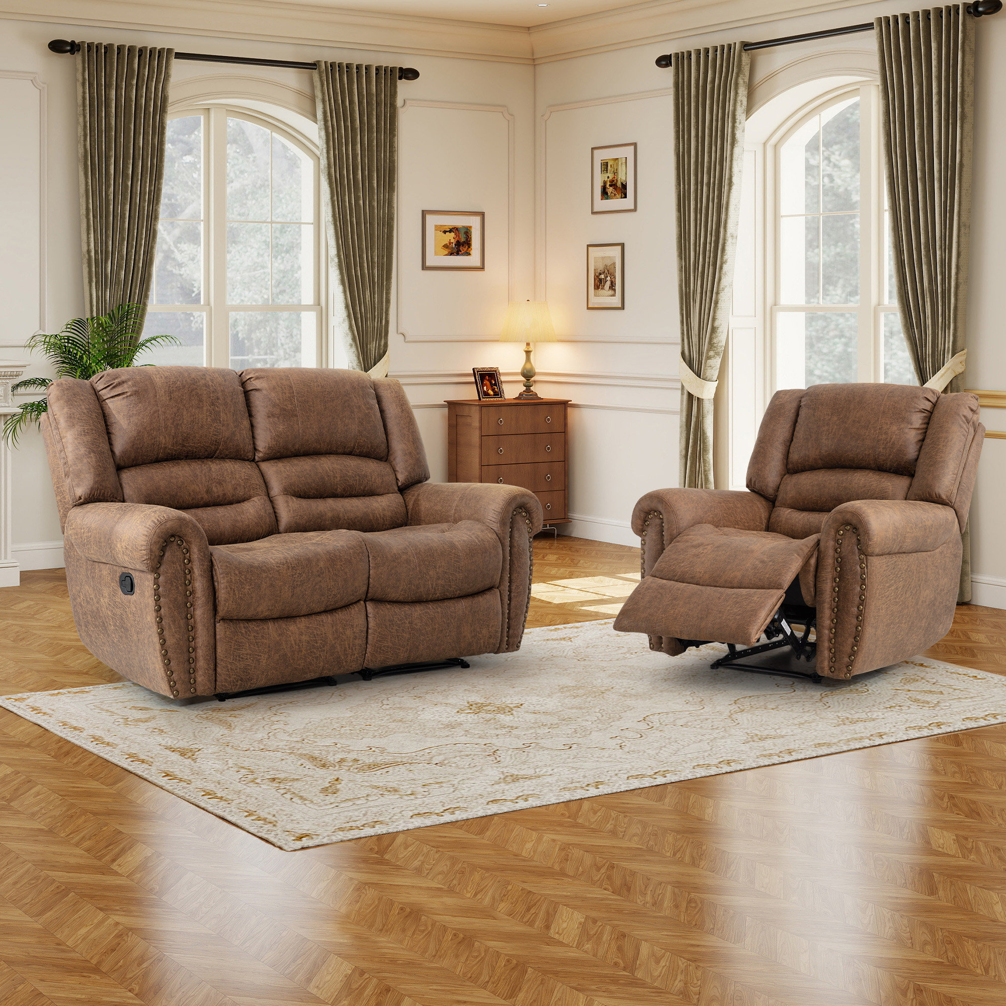 Lark Manor™ 2-Piece Classic And Overstuffed Soft Vegan Leather Manual ...