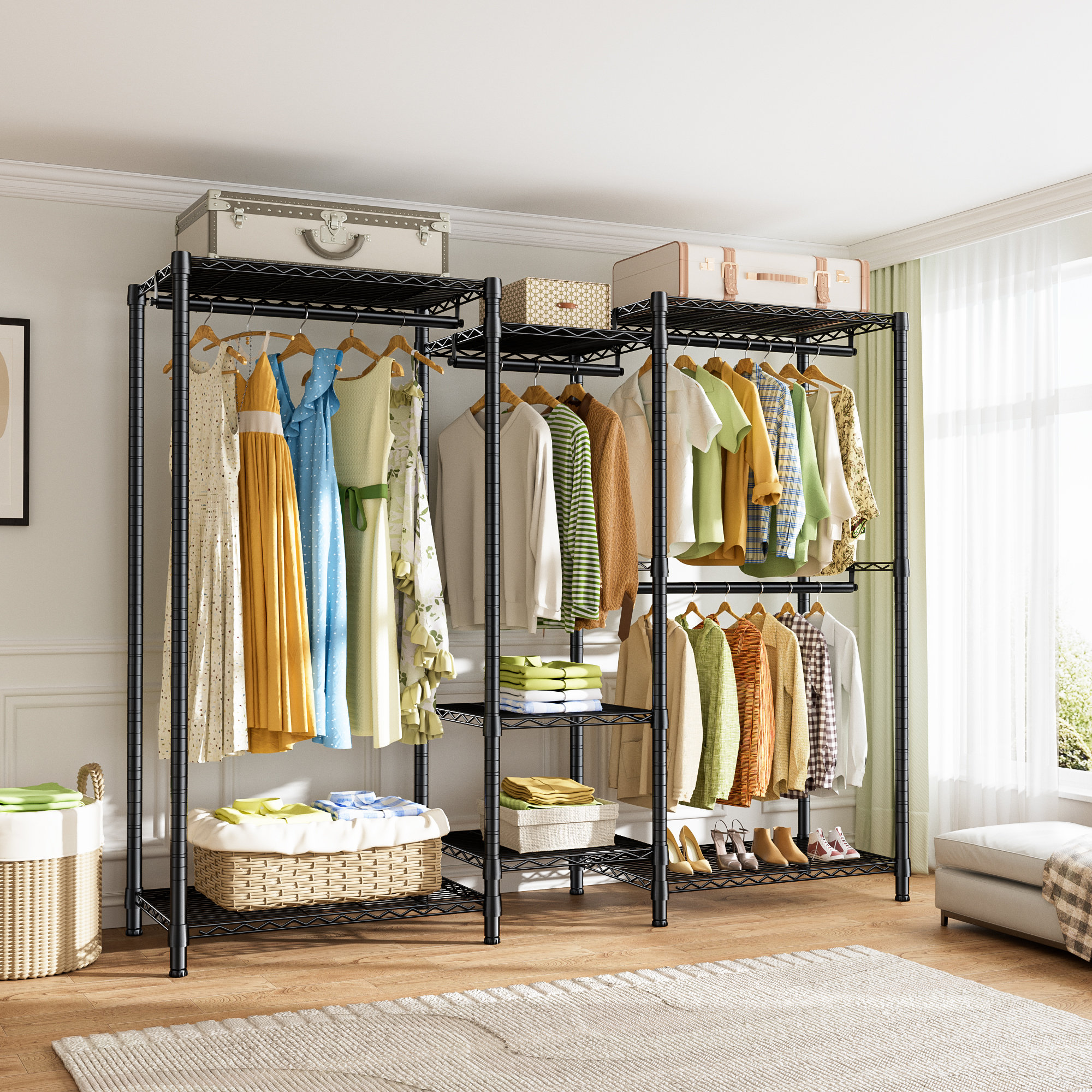 Rebrilliant Parnika Garment Rack Metal Clothes Rack , Wardrobe Closet ...