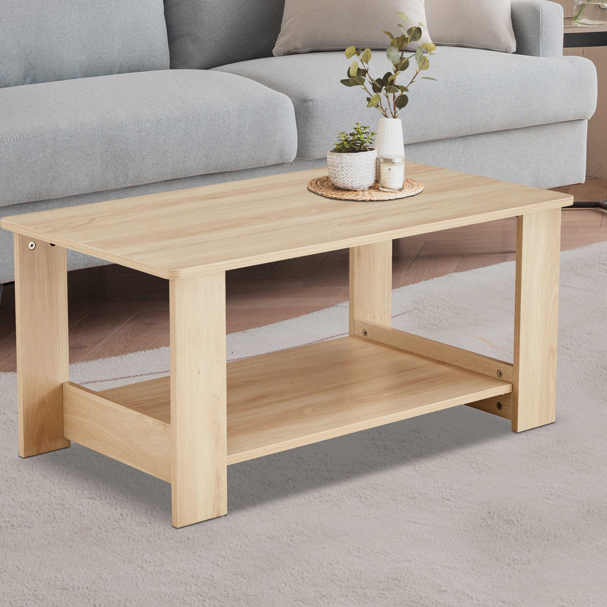 Latitude Run® Textured Coffee Table,Tea Table.Double Layered Coffee ...