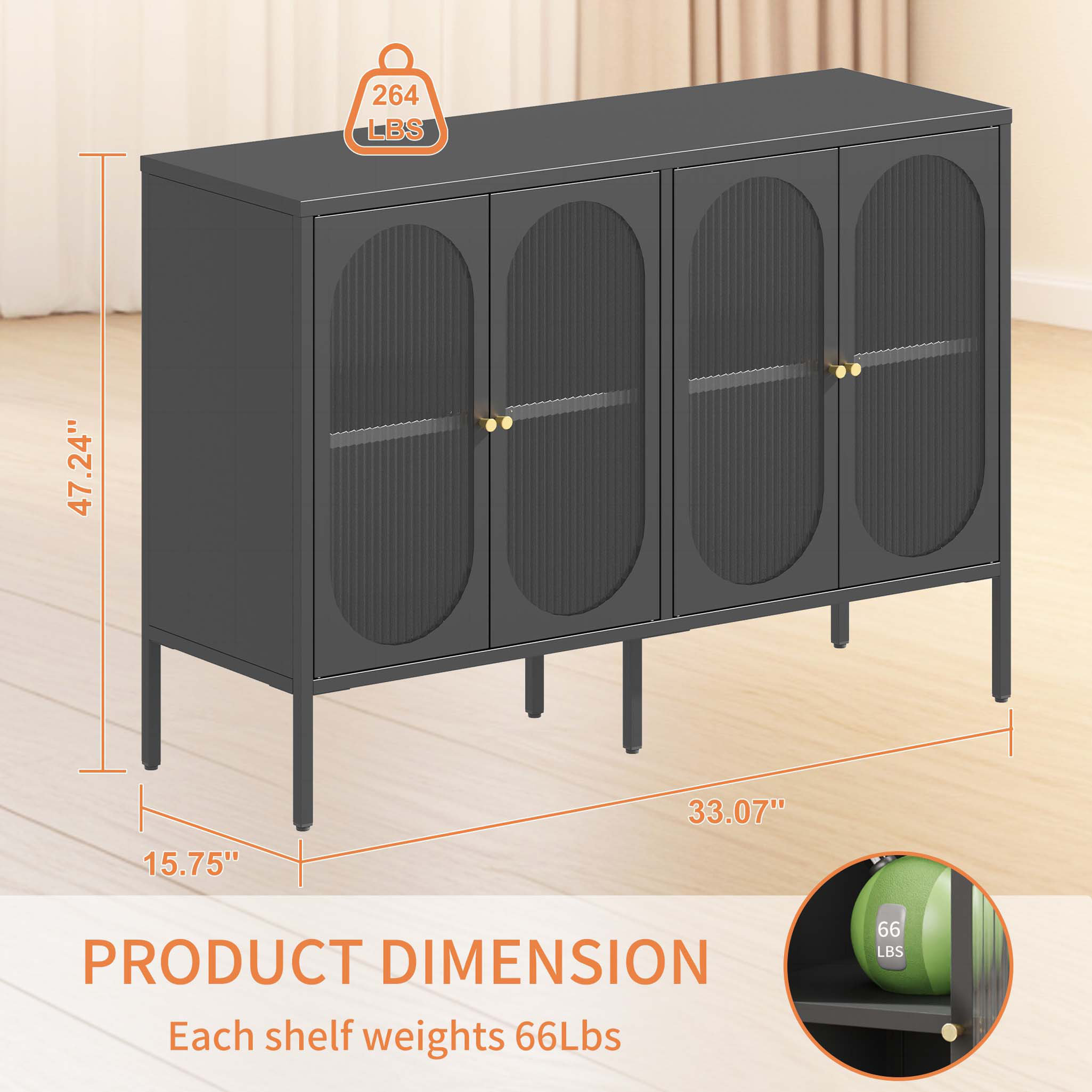 Latitude Run® Metal Sideboard Cabinet with 4 Glass Door, Steel Locker ...