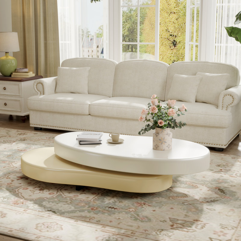 Latitude Run® Coffee Table Wood Coffee Table Modern Low Cream ...