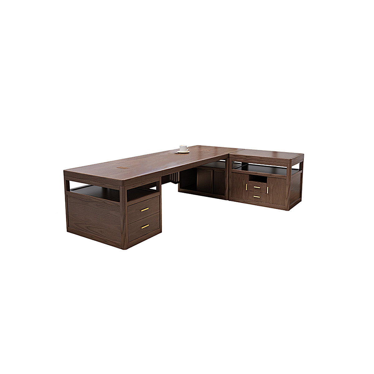 Isla Hopping Sleek Modern Walnut Color Office Desk with Side Cabinet ...